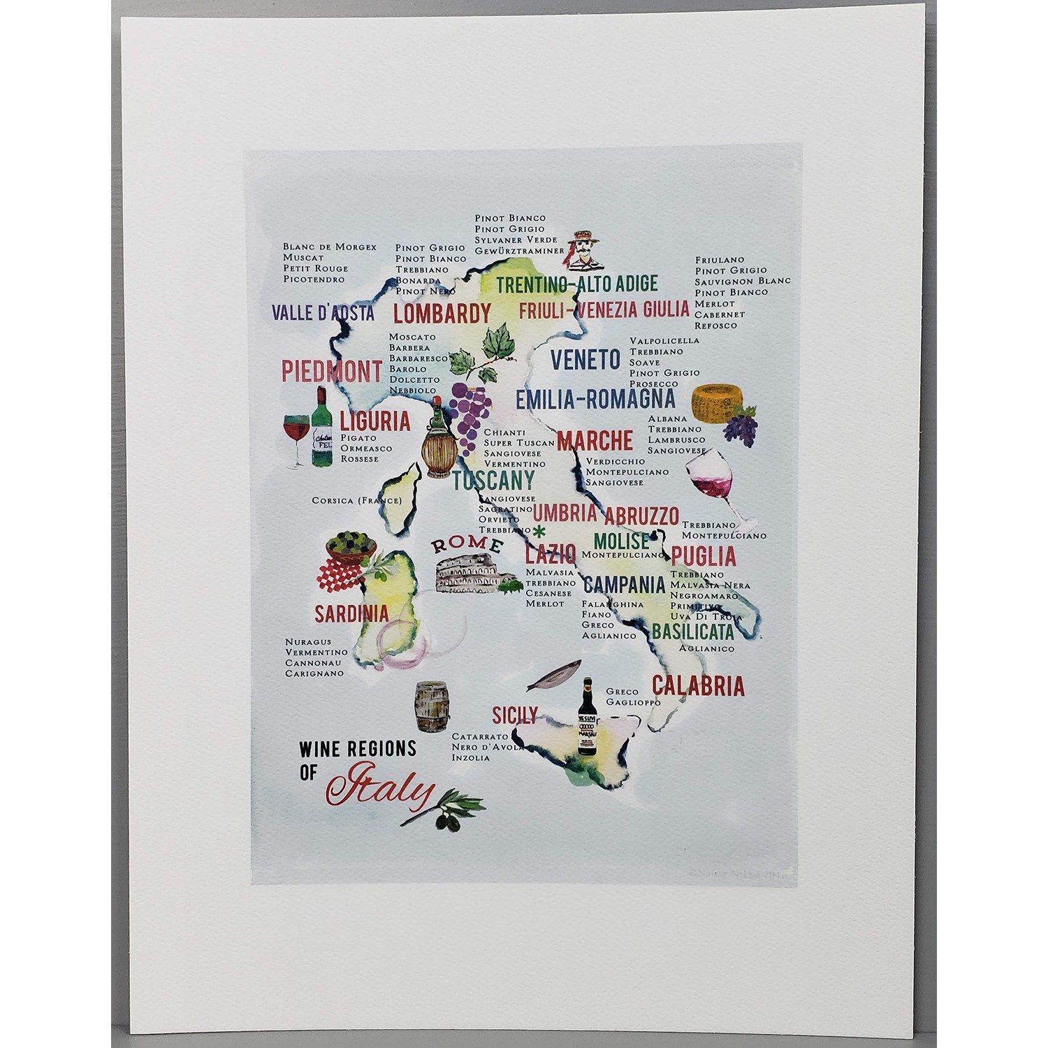 Nancy Nikko Italian Wine Map, Wine Regions of Italy, 8 1/2 x 11 (216mm ...