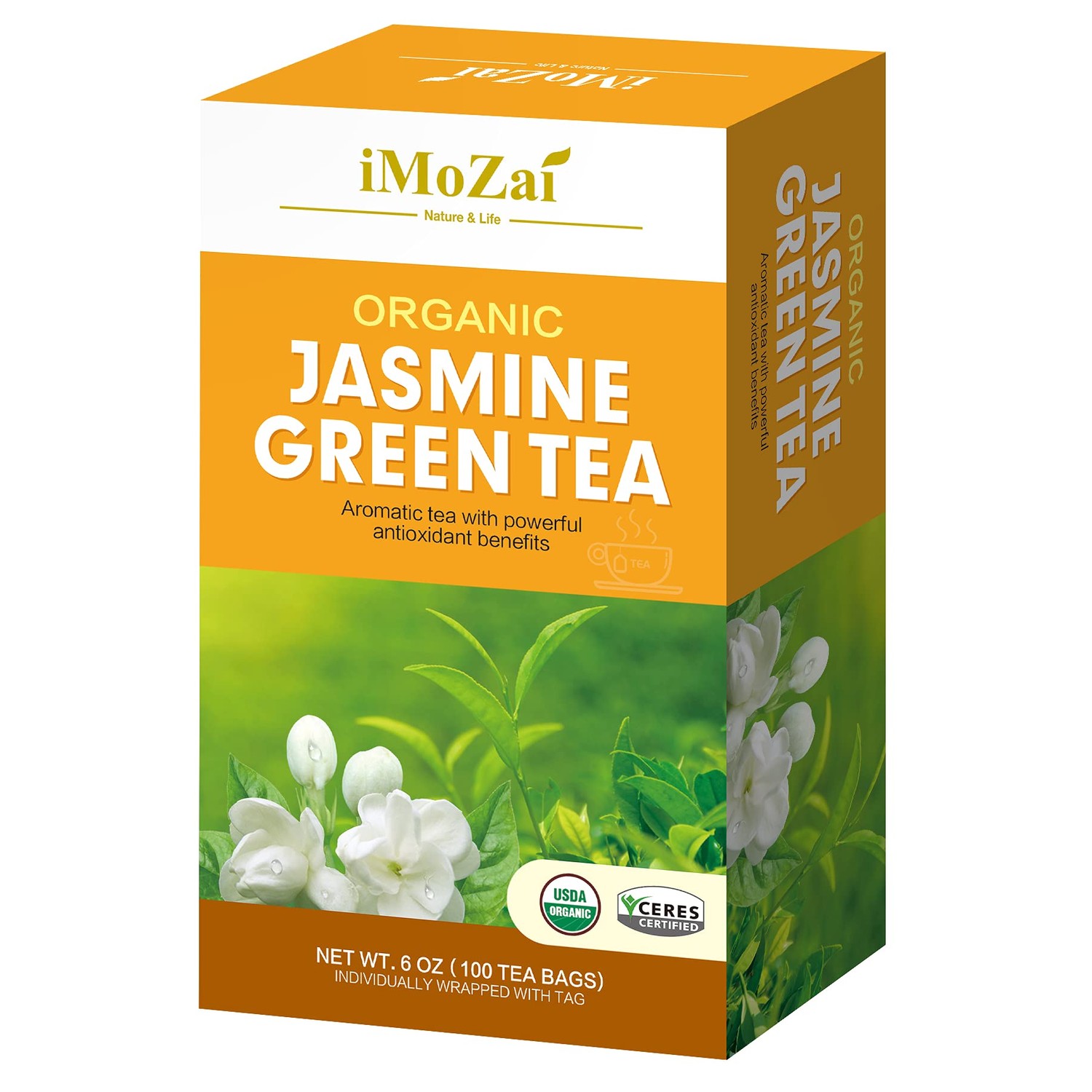 Imozai Organic Jasmine Green Tea Bags 100 Count Individually Wrapped ...