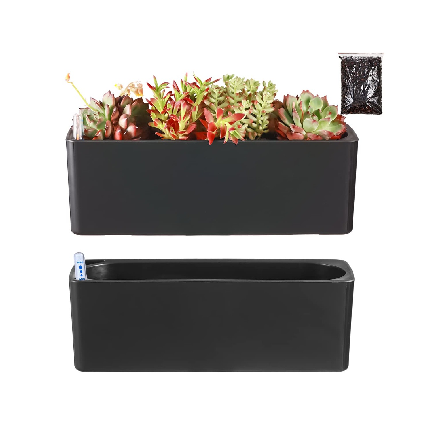 2 Pack Rectangular Planter 15.6 x 5.4 in Self Watering Planter Window ...