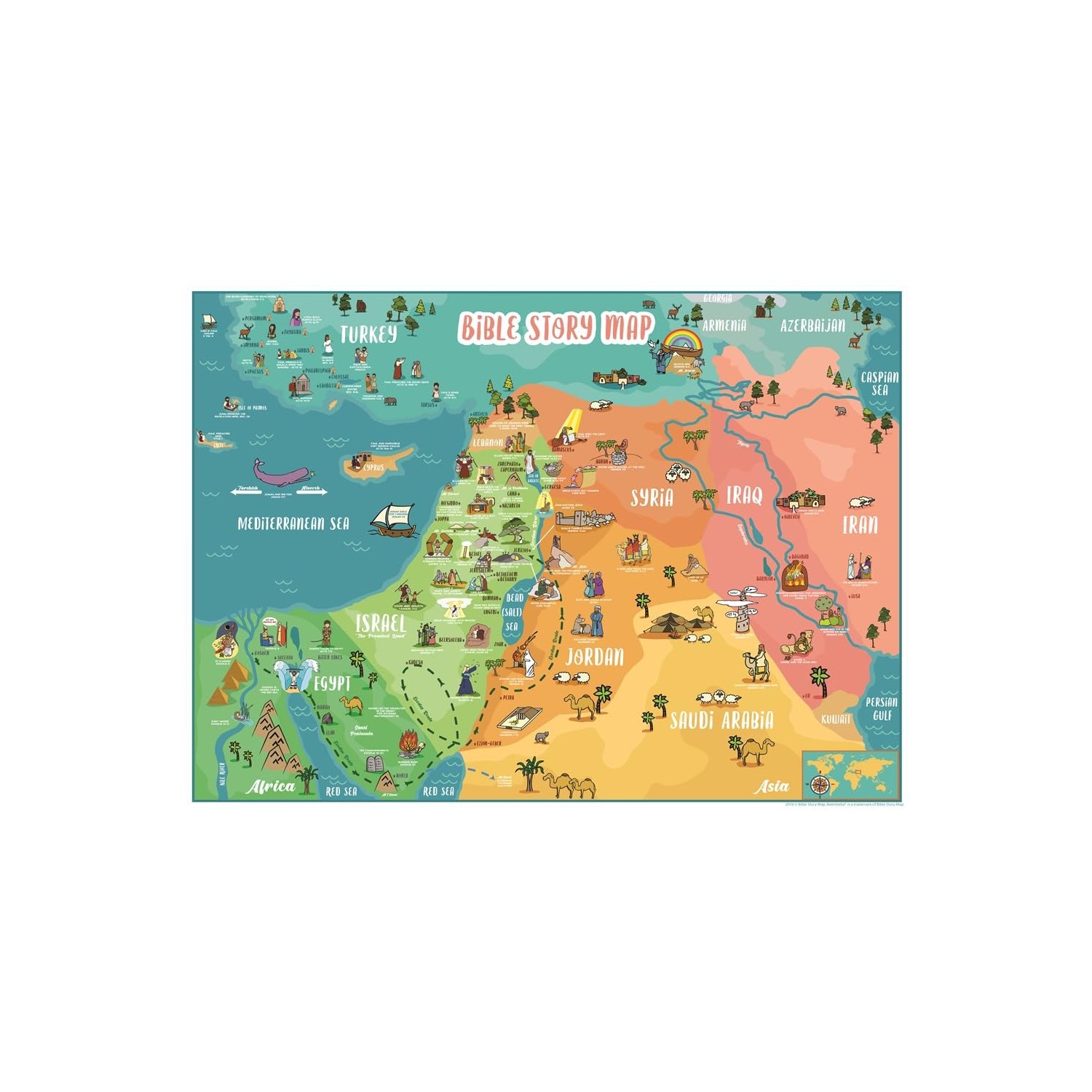 Bible Story Map Poster (Laminated) – 18" x 24" Educational & Kid ...
