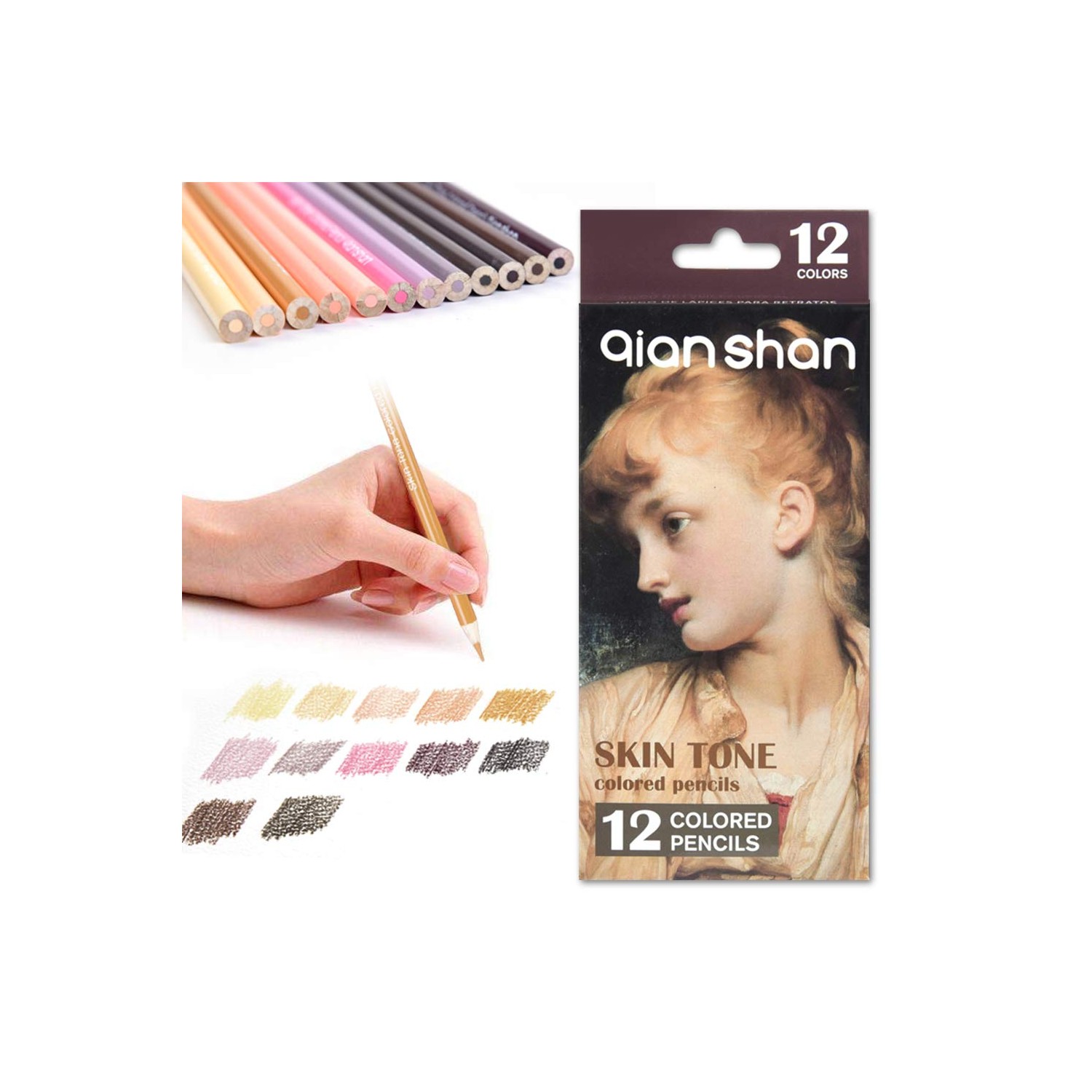 qianshan 12 Skin Tones Colored Pencils Oil Based Pre-sharpened Drawing ...