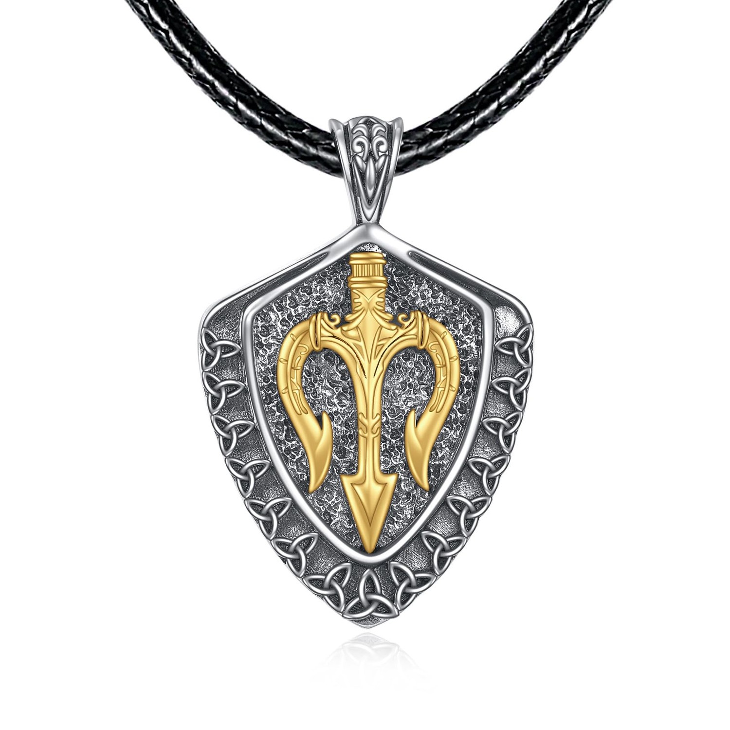 KZX Viking Trident Necklace 925 Sterling Silver Celtic Trident Shield ...