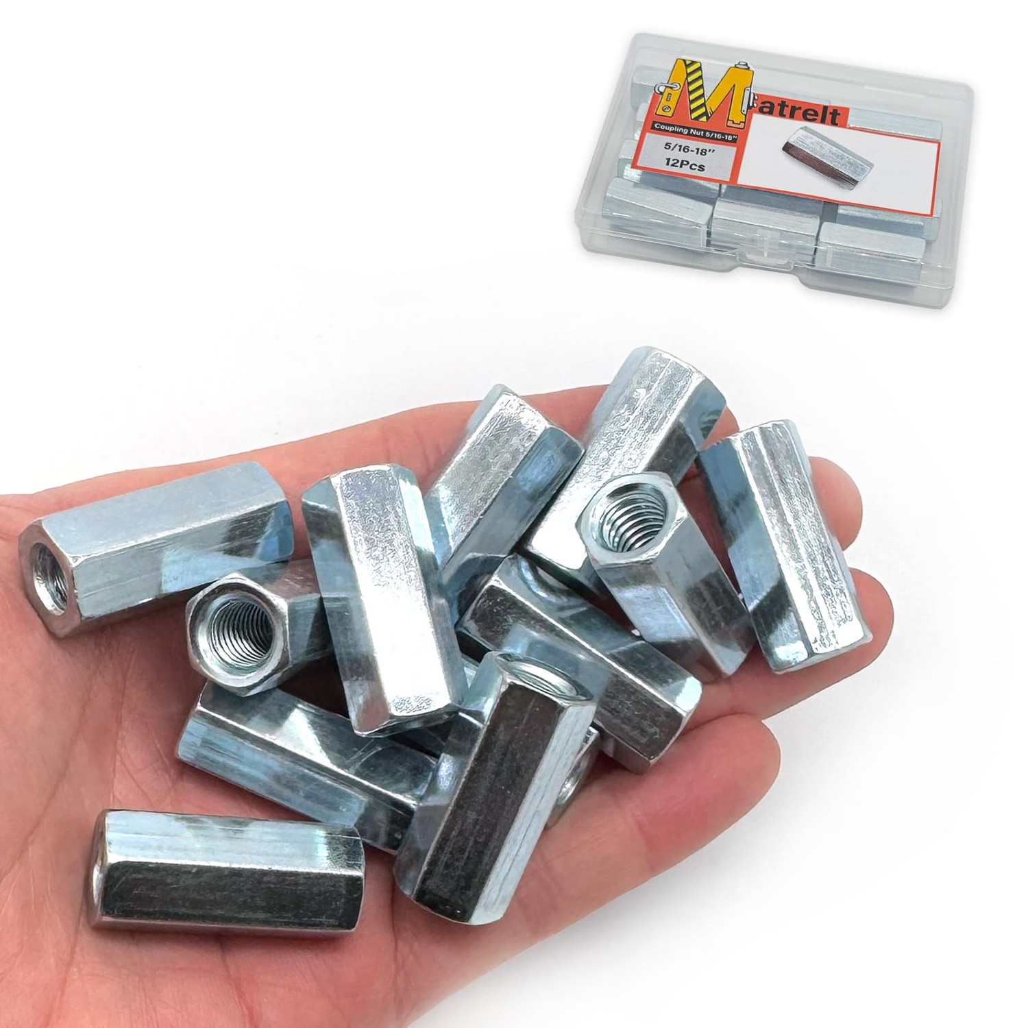 Matrelt 12Pcs 5/16"-18 Hex Coupling Nut, Threaded Rods Coupling Nuts ...