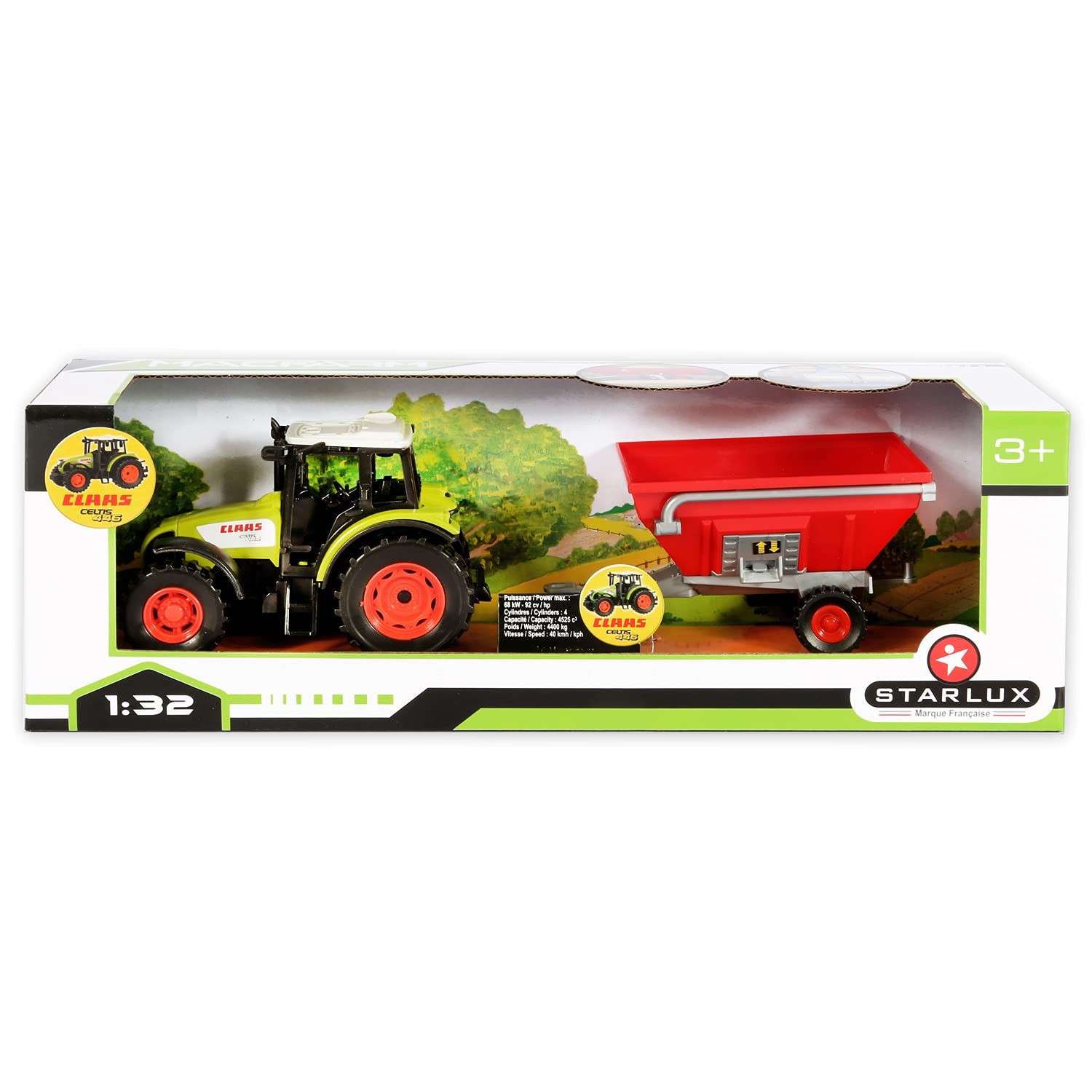 STARLUX 802038 Set Claas Celtis 446 Tractor and Grain Trailer, Red ...