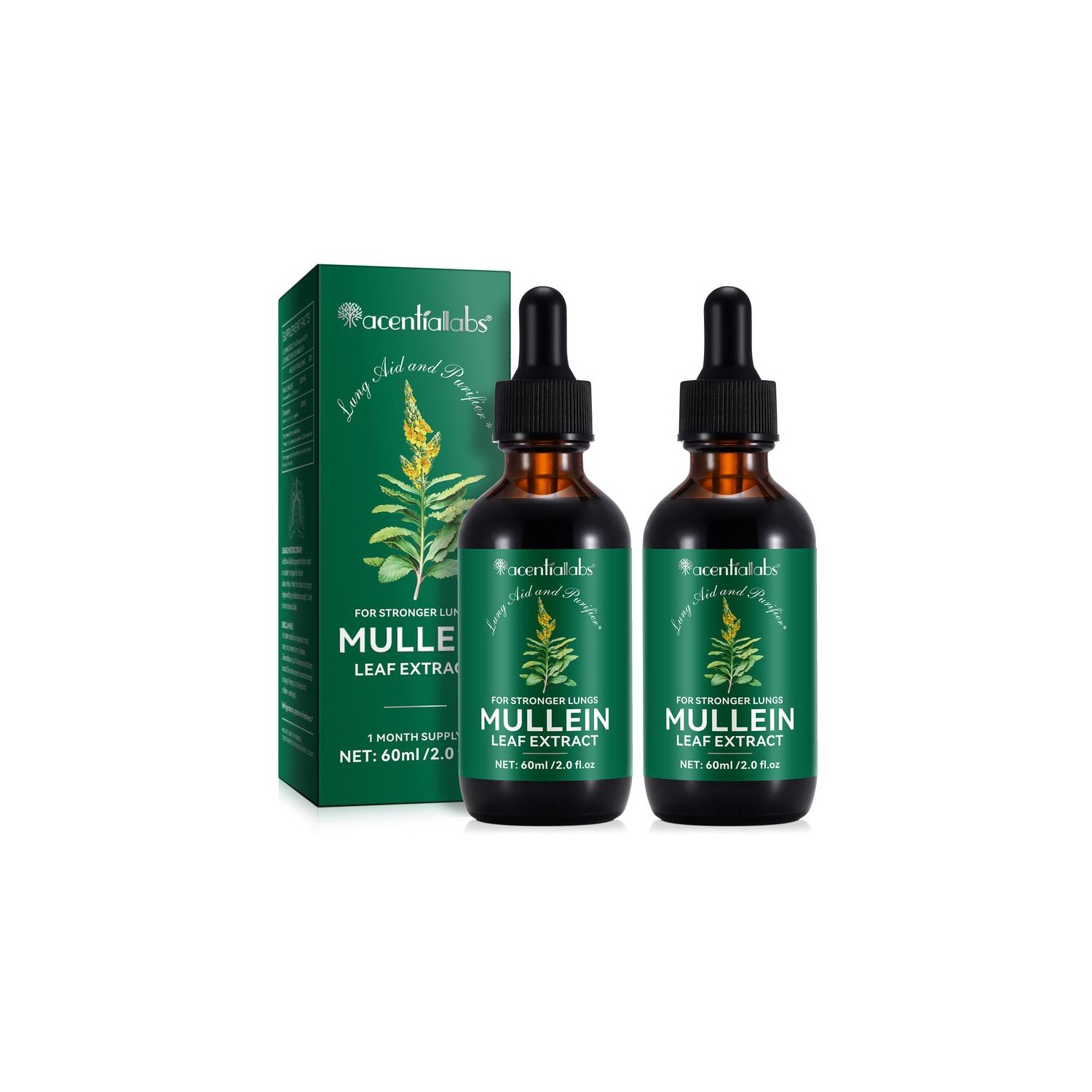 acentiallabs Mullein Drops for Lungs Cleanse and Healthy Breathing, 1 ...