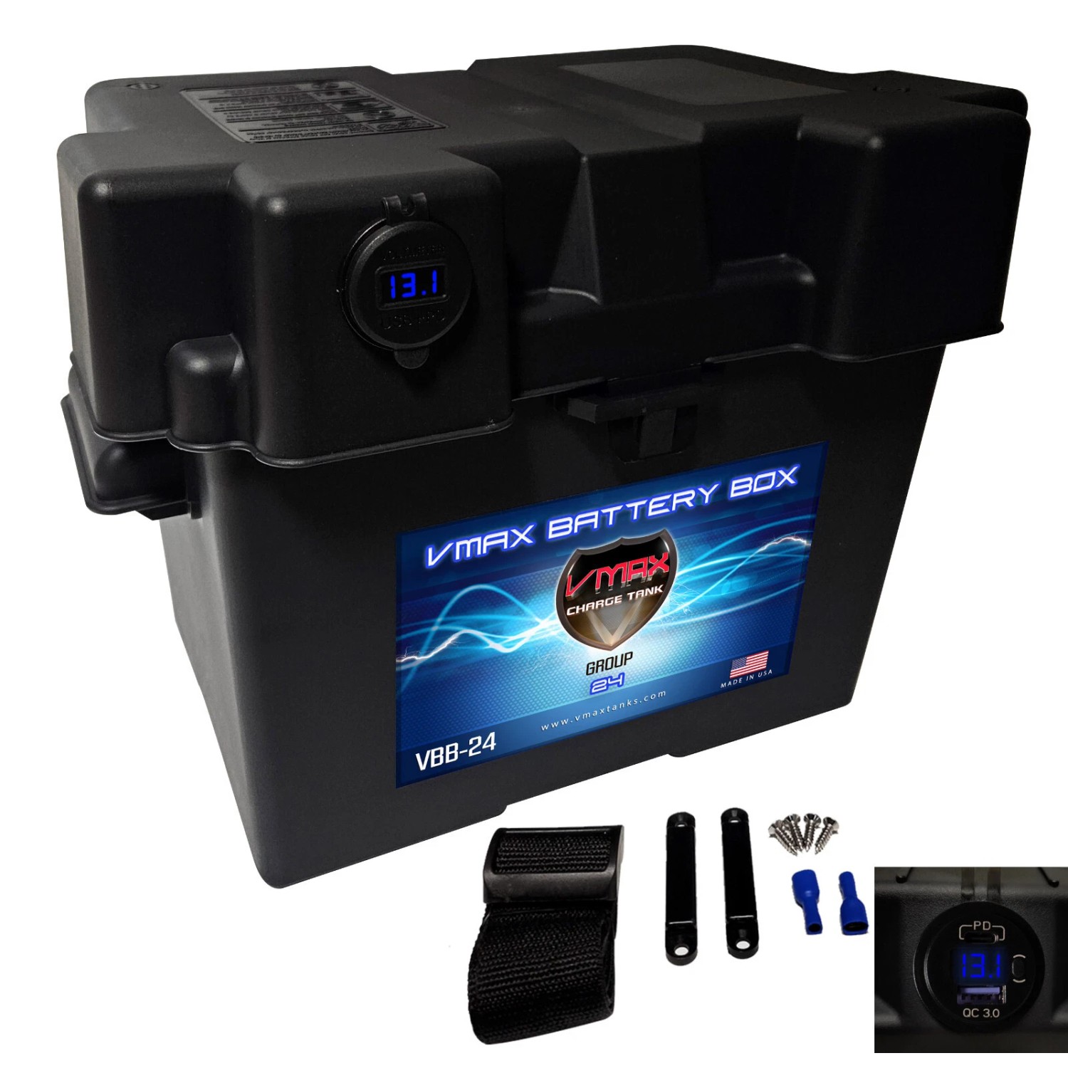 VMAX TANKS AGM WET Lead Lithium GROUP 24 12V Smart Battery Box USB/2 ...