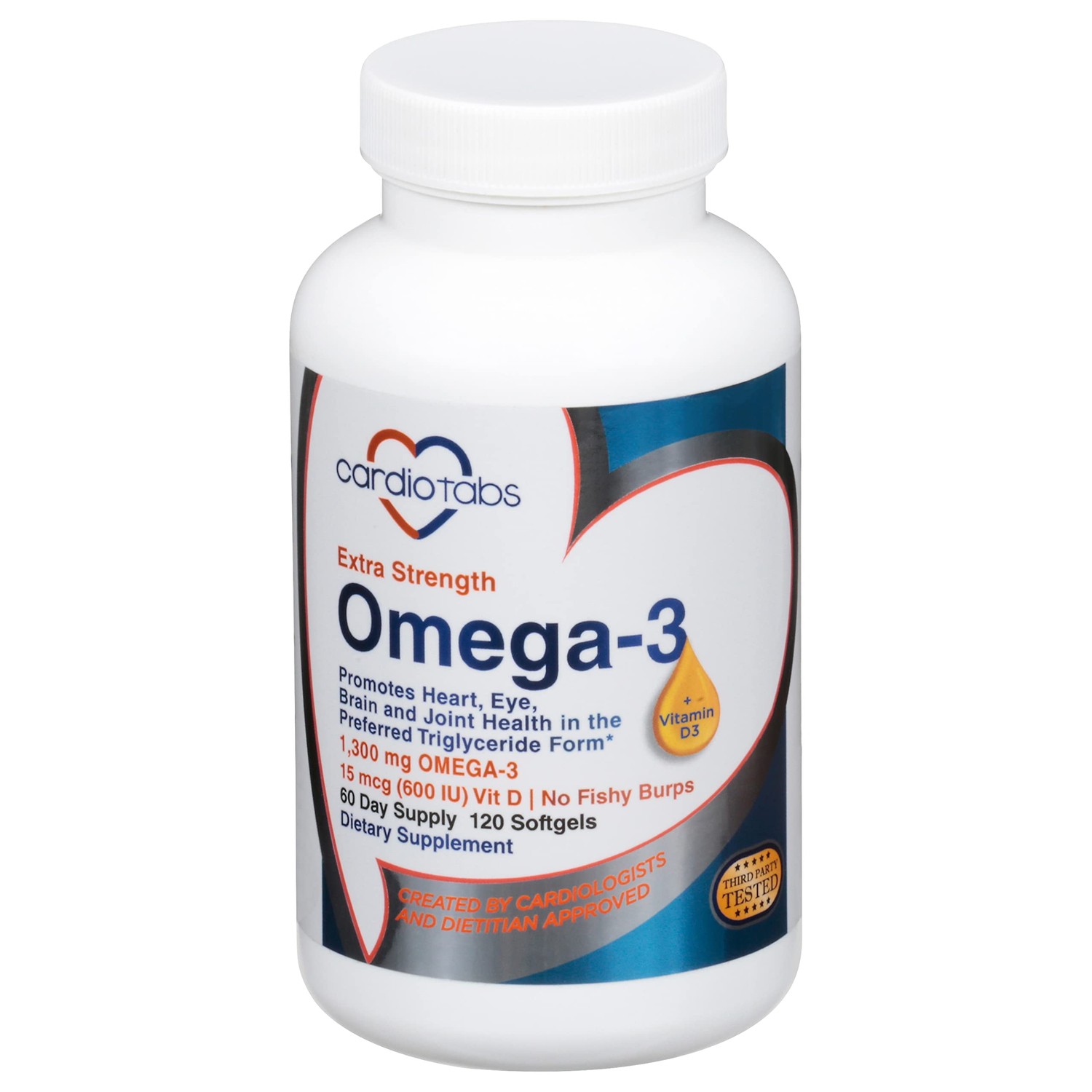 Omega-3 Extra Strength + Vitamin D3, Triglyceride Form, 1300 mg Omega-3 ...