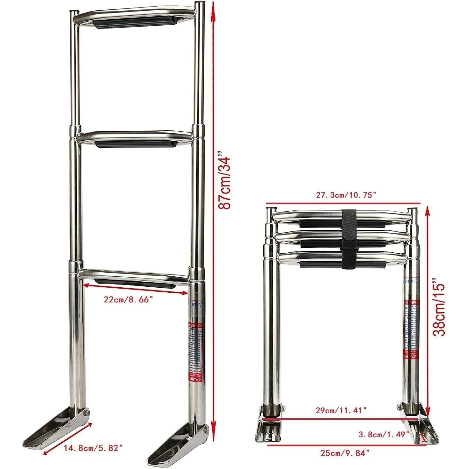 Amarine Made 3 Steps Boat Ladder Wide Steps Stainless Steel Telescoping ...