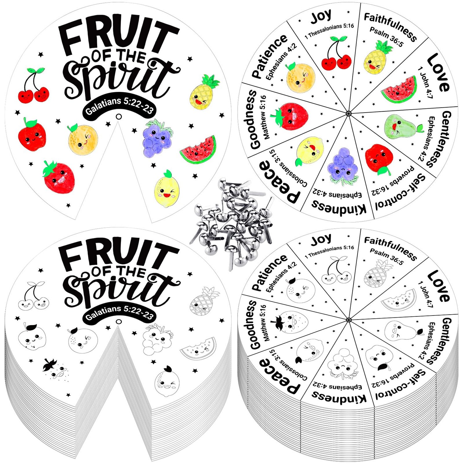 Spiareal 30 Set Fruit of The Spirit Coloring Wheel Religious Crafts for ...