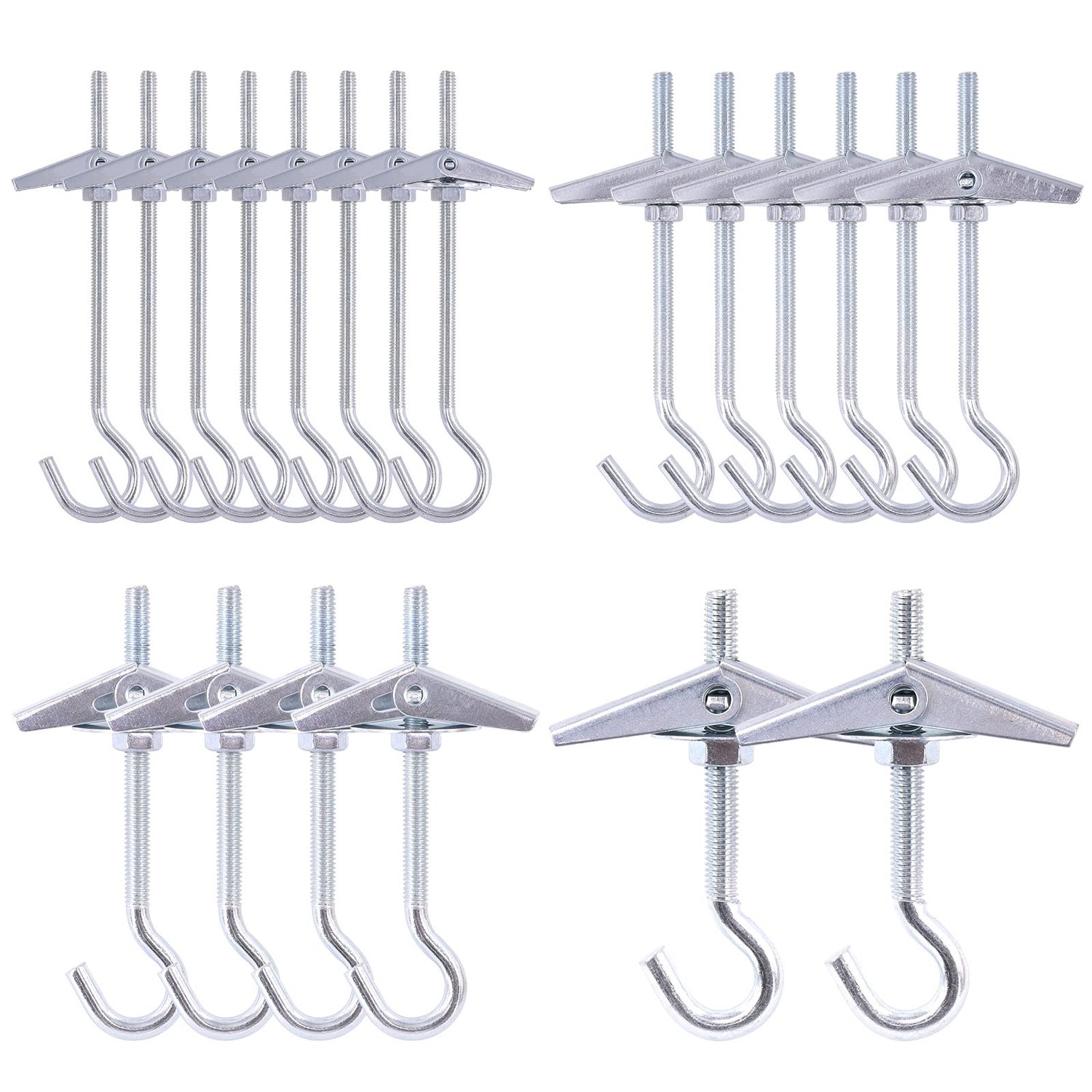 Swpeet 20 Packs Ceiling Hooks, 4 Sizes Heavy Duty Steel Toggle Wing ...
