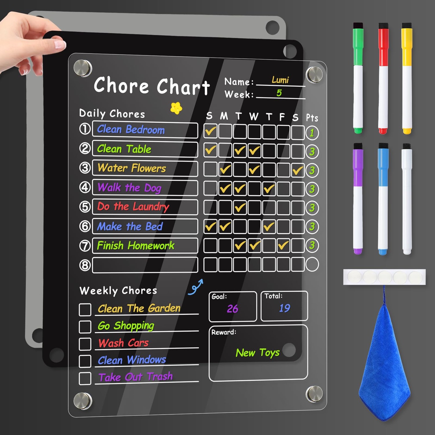 Acrylic Magnetic Chore Chart for Kids, Transparent Erasable Reward ...