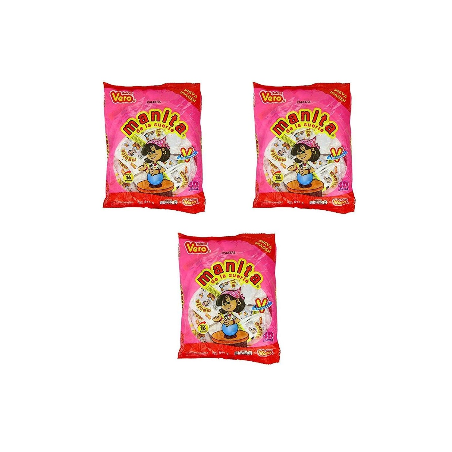 Vero Manita Paletas (Sabor Fresa) Strawberry Flavor Mexican Hard Candy ...