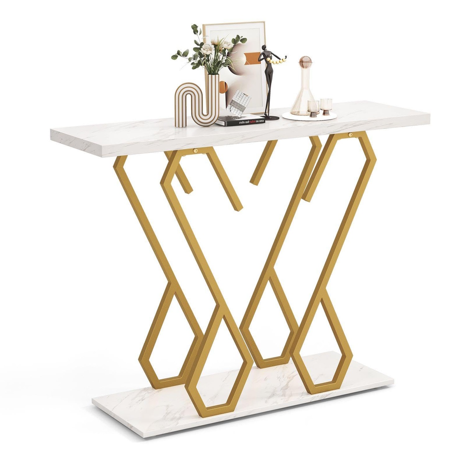 CASART Console Table, 1/2 Tier Faux Marble Top Entryway Table with ...