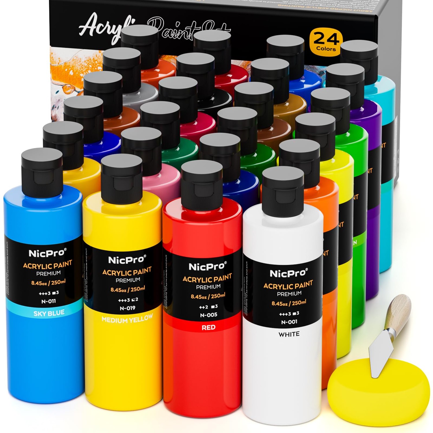 Nicpro 24 Colors Large Bulk Acrylic Paint Set (8.45 oz,250 ml) Non ...