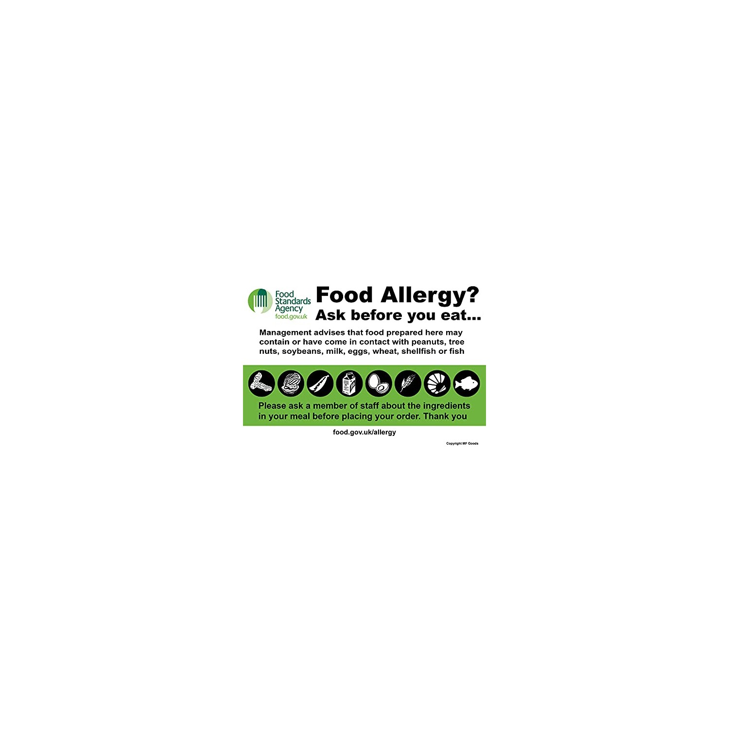 FOOD ALLERGY POSTER | A4 LAMINATED | Awareness Safety Sign | Health and ...