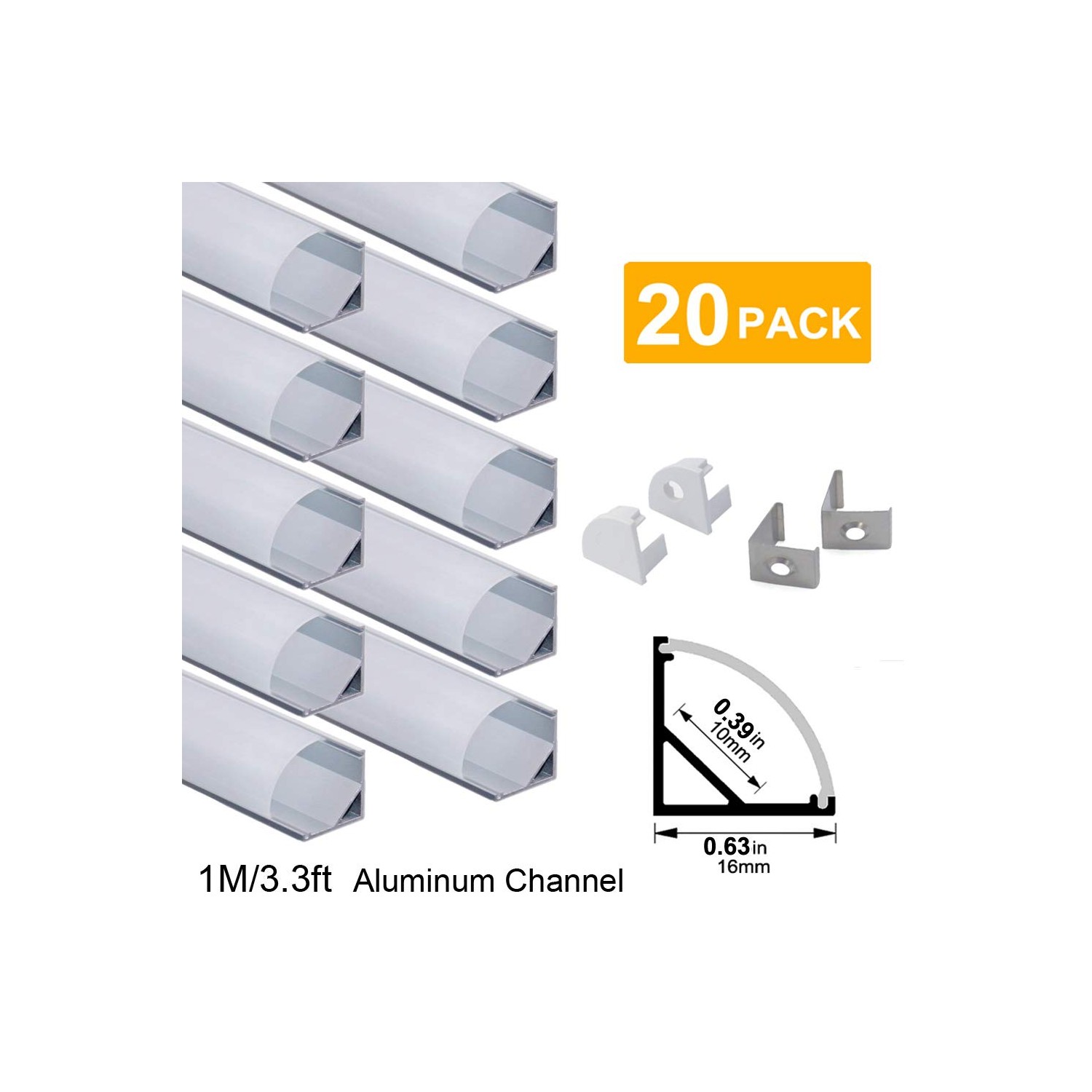hunhun 20-Pack 3.3ft/1Meter V Shape LED Aluminum Channel System with ...