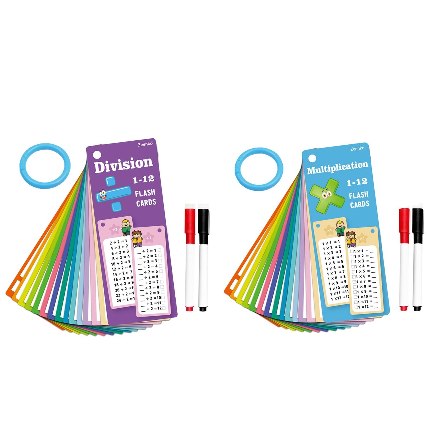 2 Set of Time Tables Flash Cards with 4 Pens, Kids Math Flash Cards, 1 ...