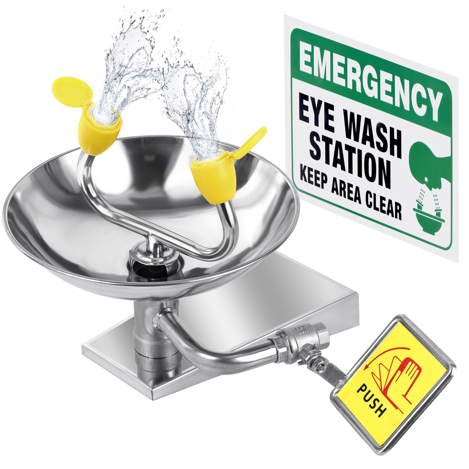 304 Stainless Steel Eye Wash Station, Wall-Mounted Emergency Eye Washer ...