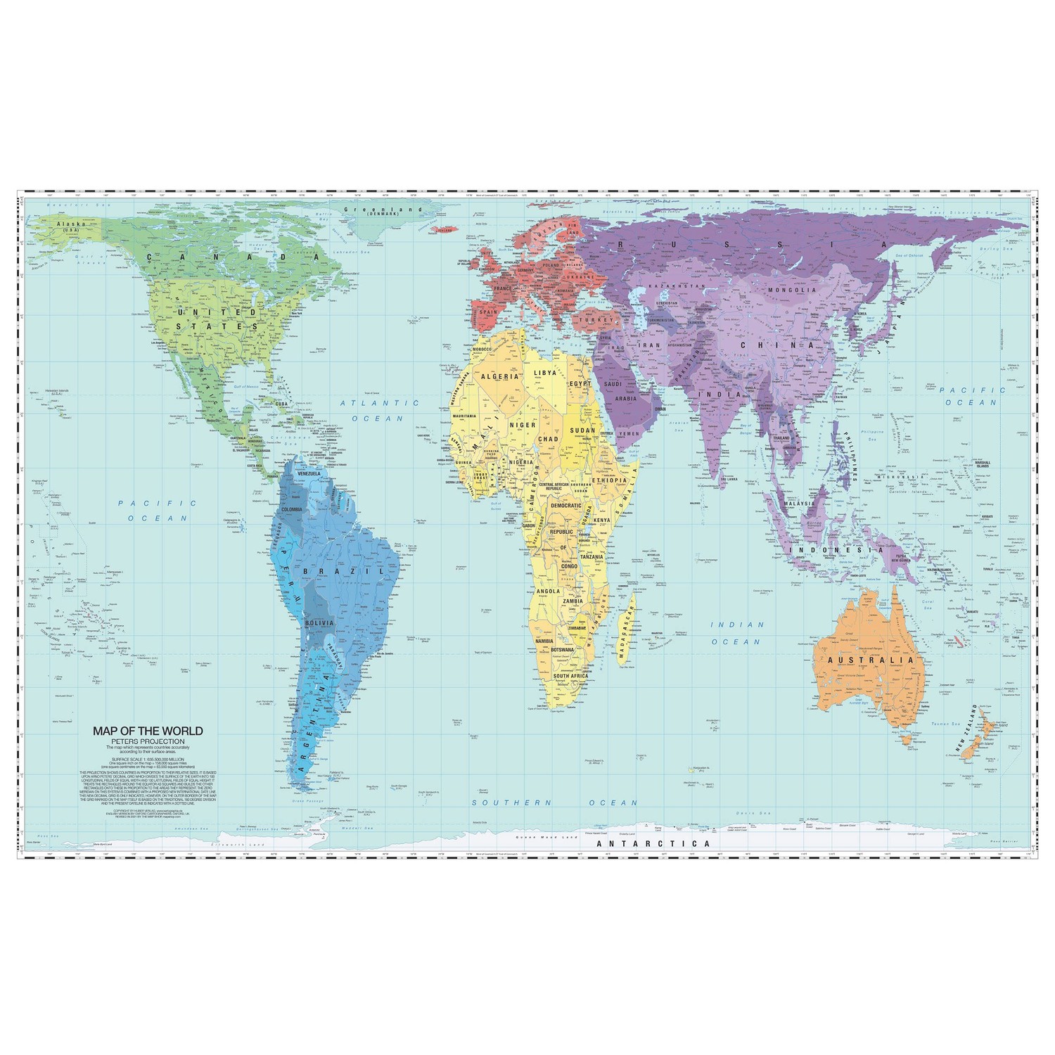 South of Kings Updated Peters Projection World Map | Laminated 36" x 24 ...