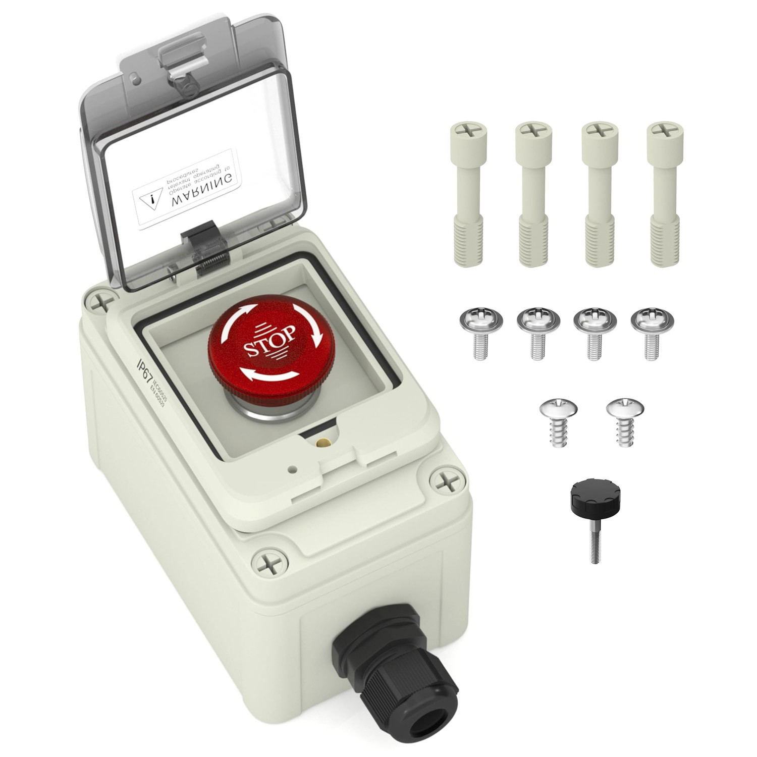 Joinfworld Estop Button with Box Waterproof 8A 250V Emergency Stop ...