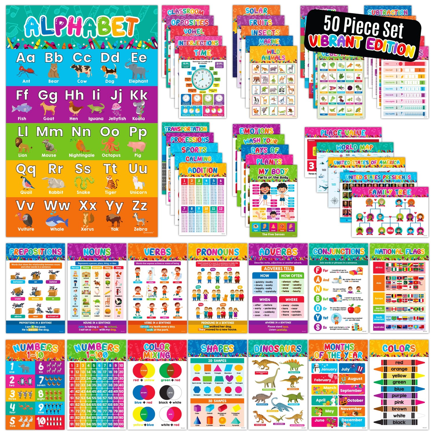 Decorably Decorably 50 Vibrant Toddler Learning Posters for Toddlers 1 ...
