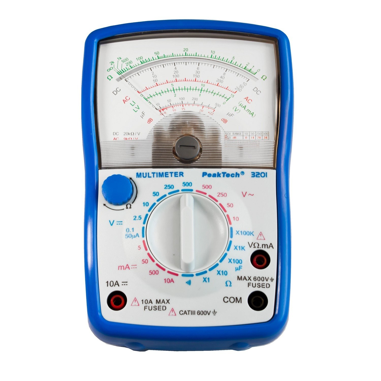 PeakTech Analog Multimeter CAT III 600 V, Voltmeter, Ammeter 10 A 500 V ...