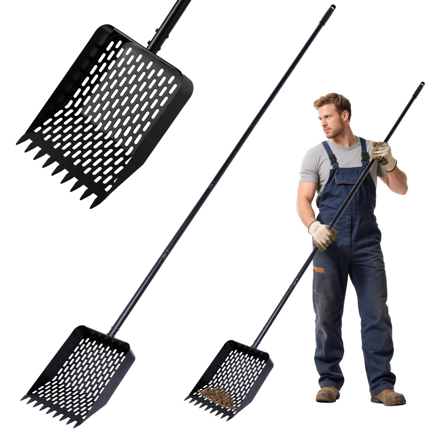 DOODLEBEAN Chicken Poop Scooper & Rake 2-in-1 Metal Coop Shovel 9.8 ...