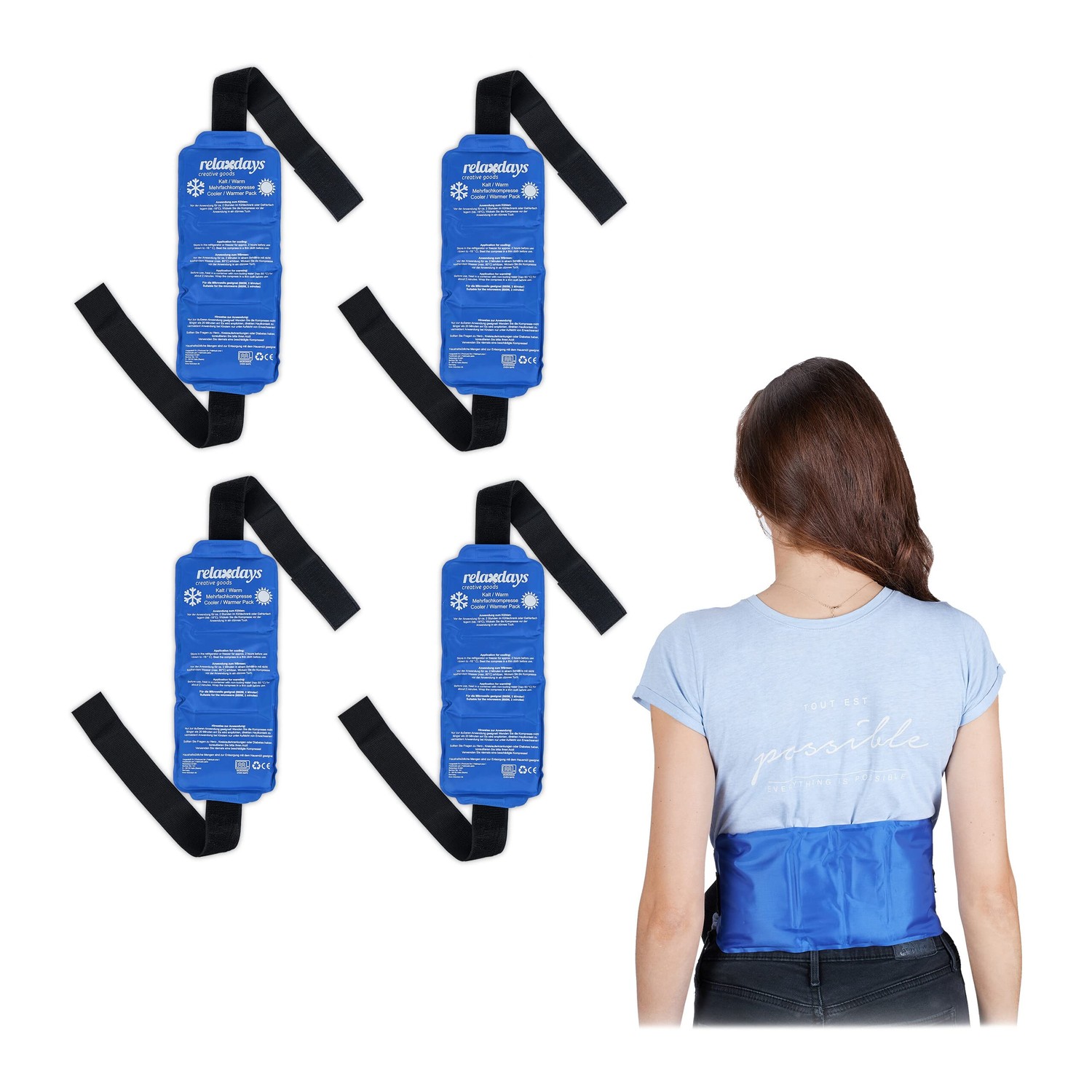 Relaxdays Hot and Cold Gel Pack, Back Strap, Set of 4, Warm Compress ...