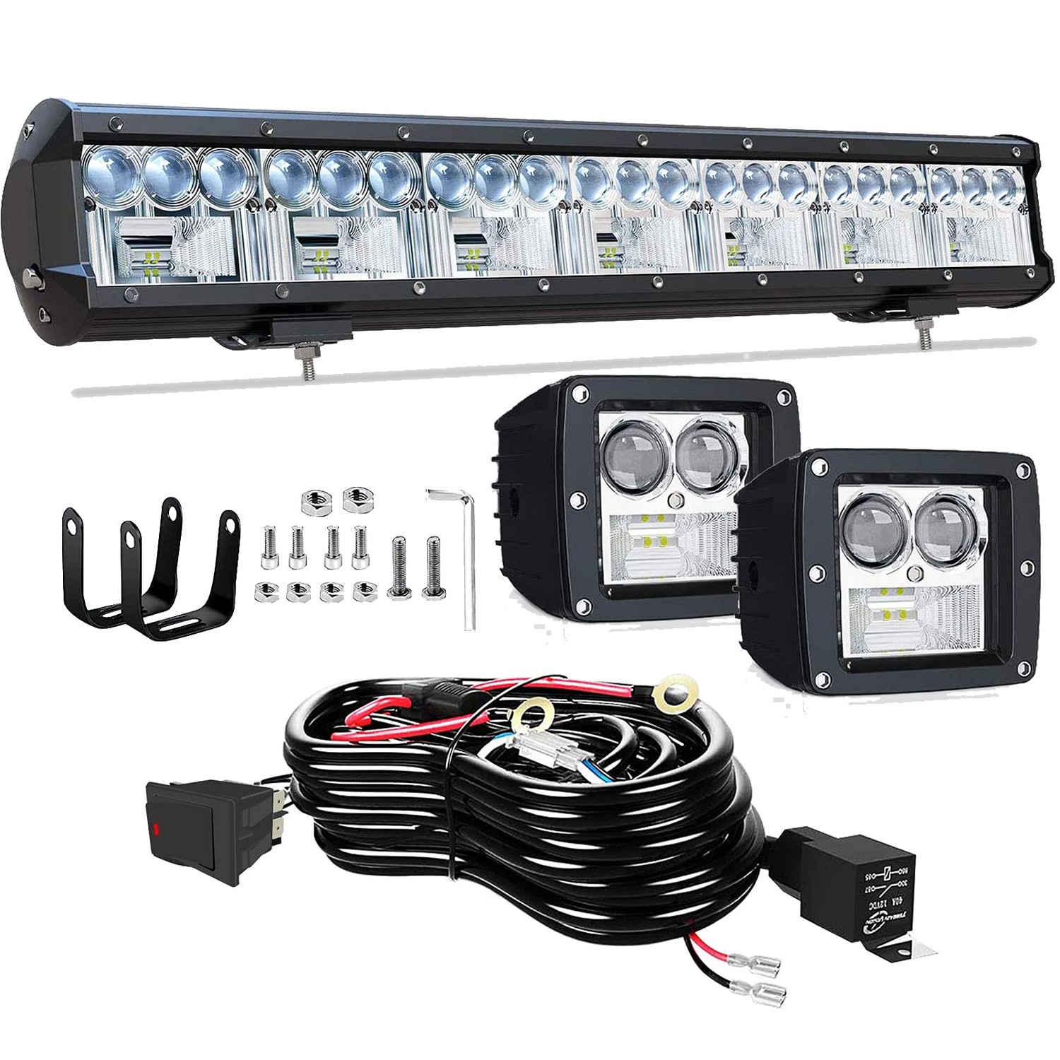 TURBO SII 20 Inch 126W Led Light Bar Spot Flood Combo Beam+3Inch 18W ...