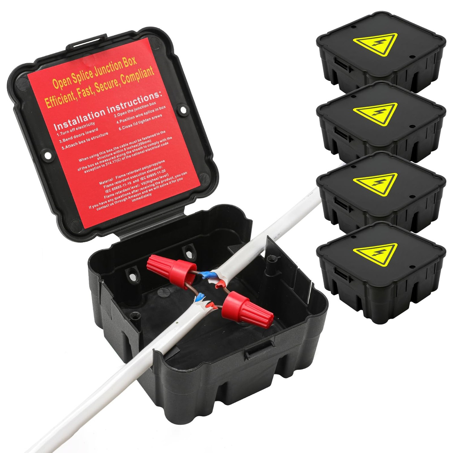 Open Splice Junction Box (4 Pack), One-Piece Junction Box Splice Box ...