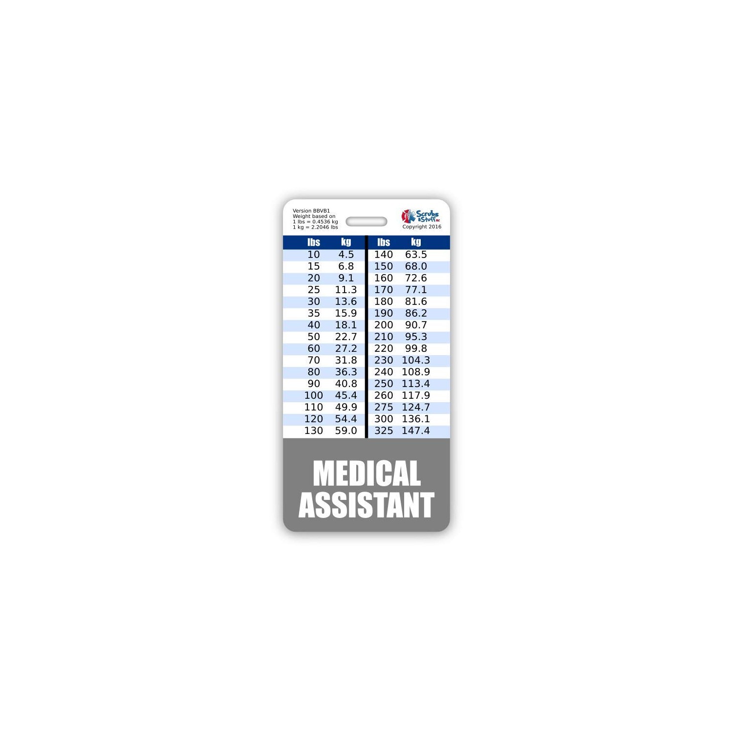 Medical Assistant Badge Buddy Vertical w/Height & Weight Conversion ...