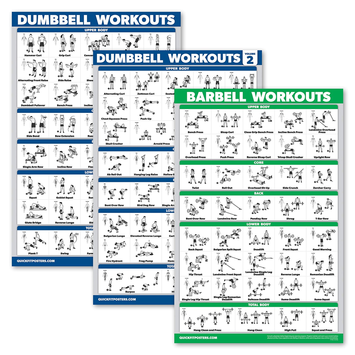 Palace Learning 3 Pack: Dumbbell Workouts Posters Volume 1 & 2 ...