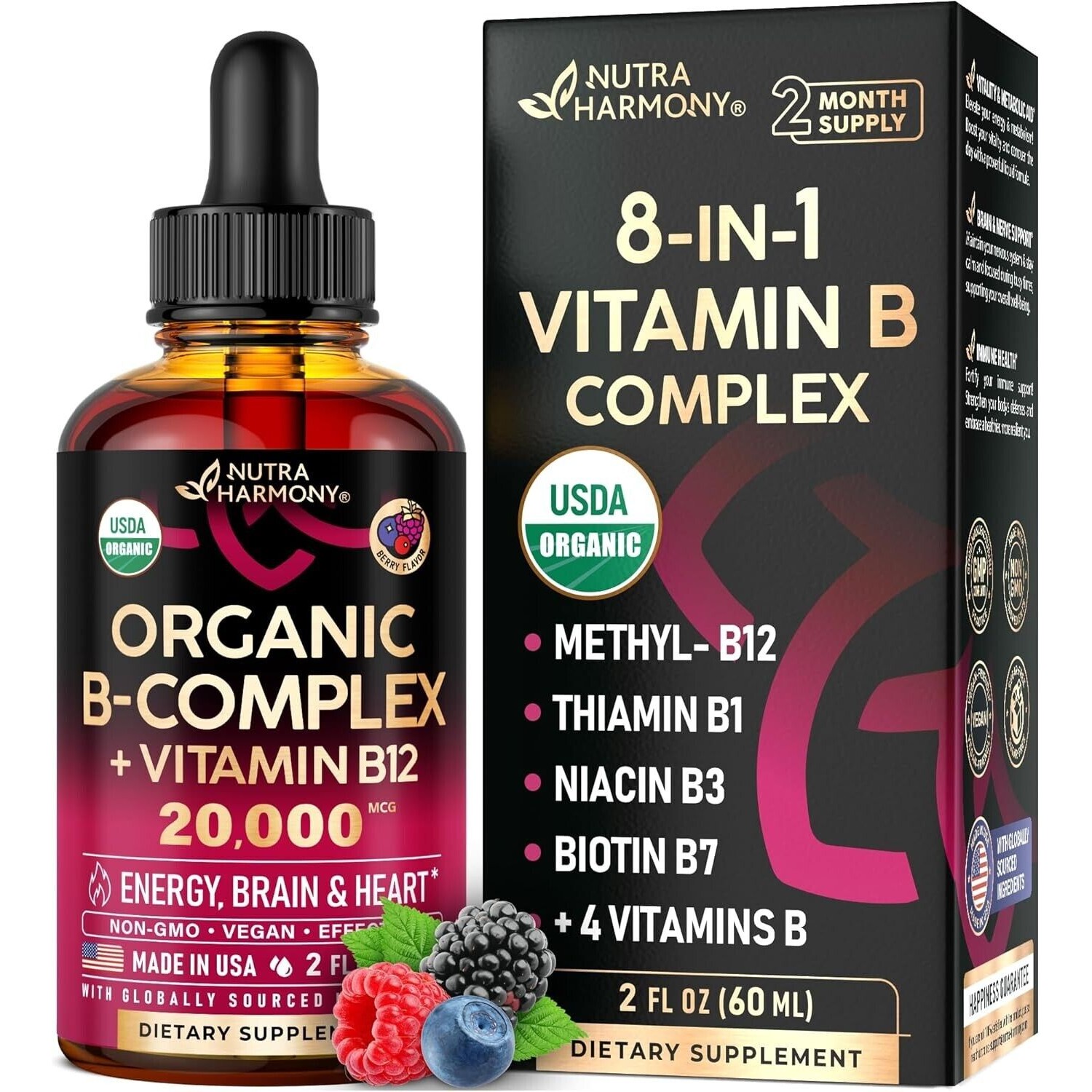 Nutra Harmony USDA Organic Vitamin B-Complex B5 Pantothenic Acid , B Complex Liquid Dro - ibspot.com