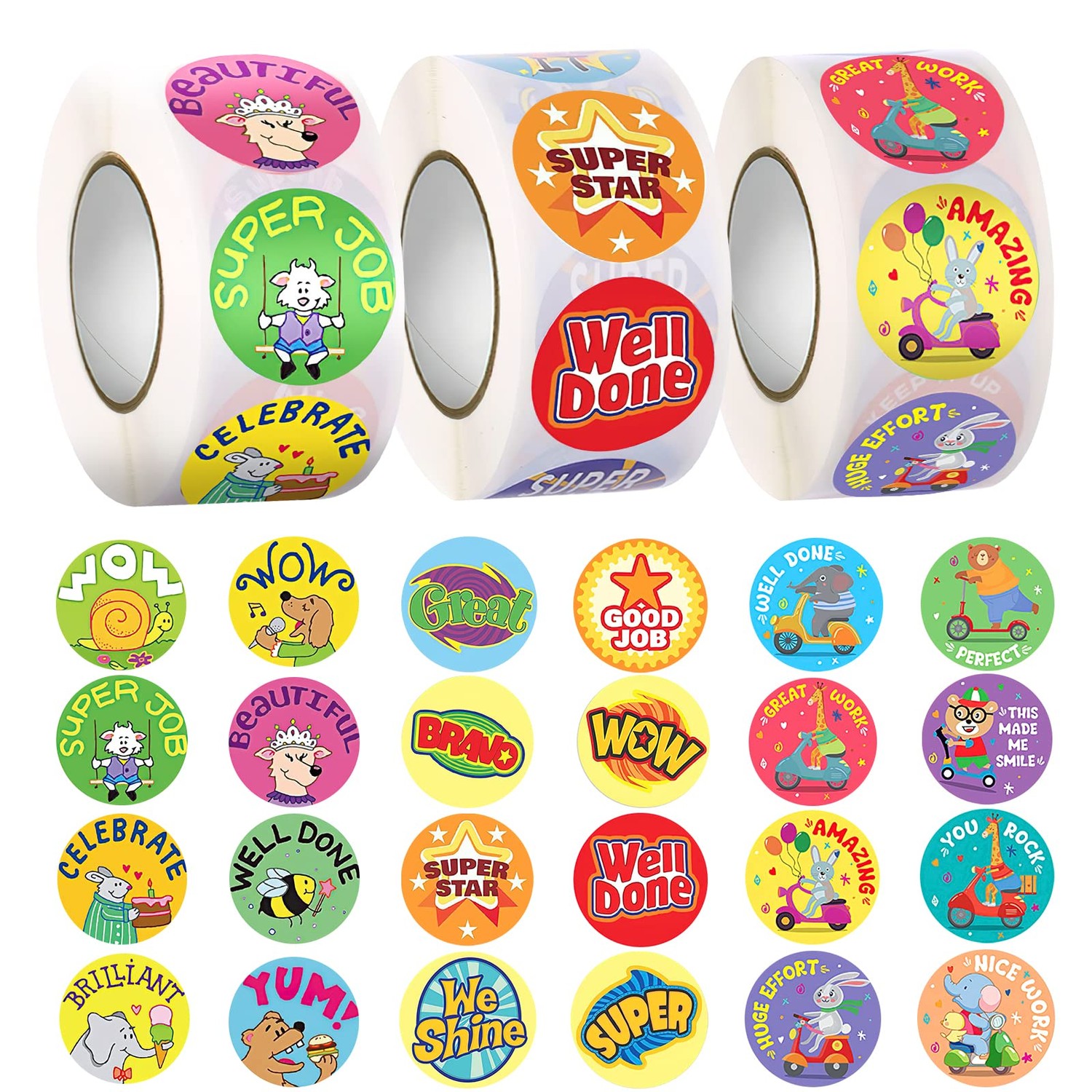 1500PCS Motivational Reward Stickers for Kids, Cute Cartoon Animals ...
