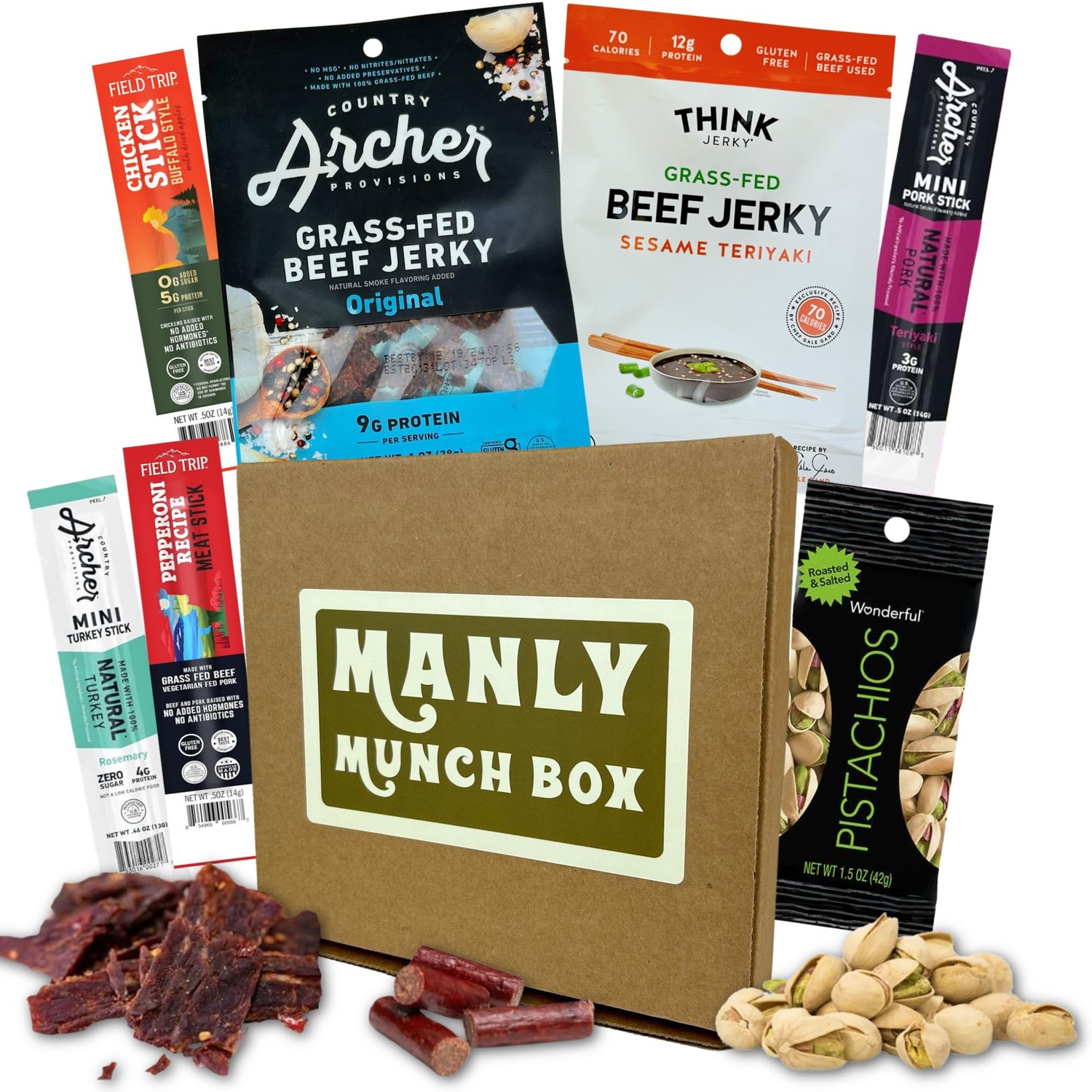 Manly Munch Box Jerky Gift Box, Curated Assortment of High Protein ...