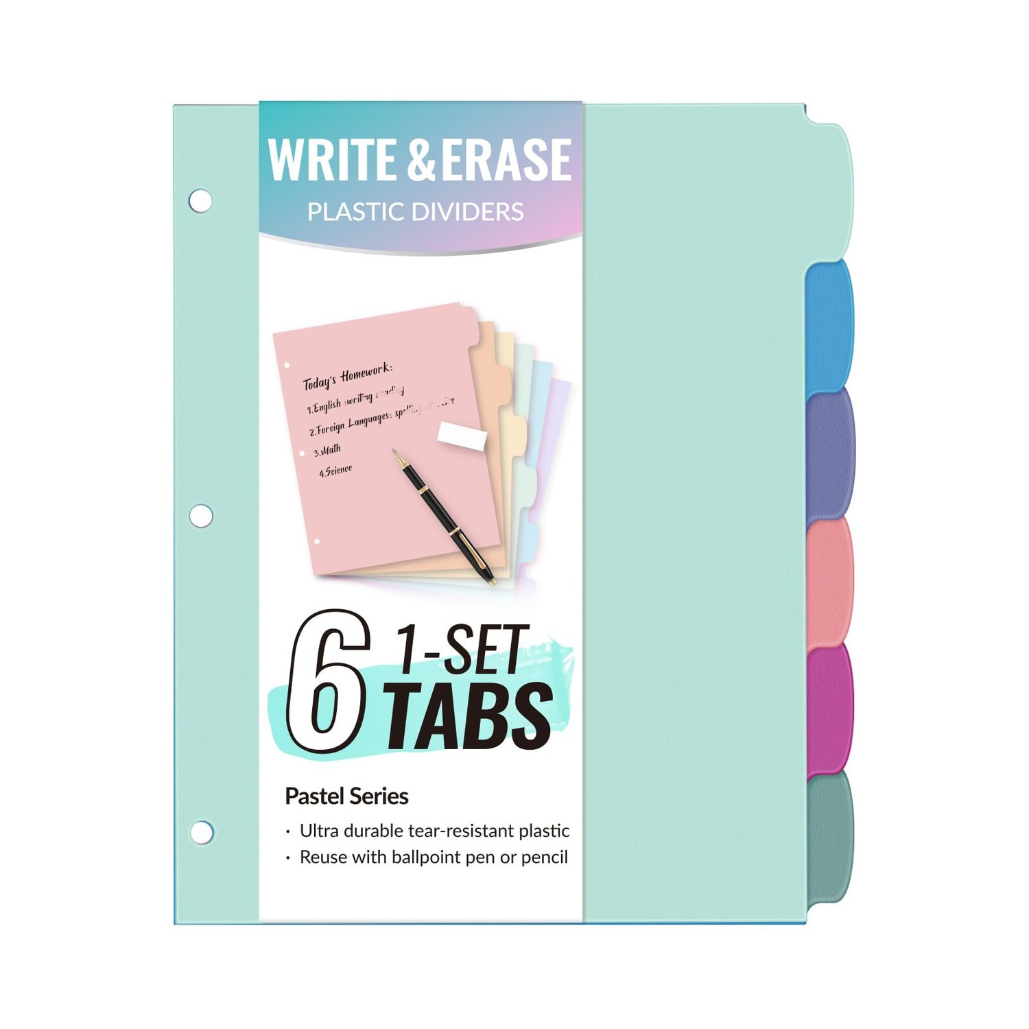 Sooez 6-Tab Durable Plastic Write & Erase Big Tab Dividers for 3 Ring ...