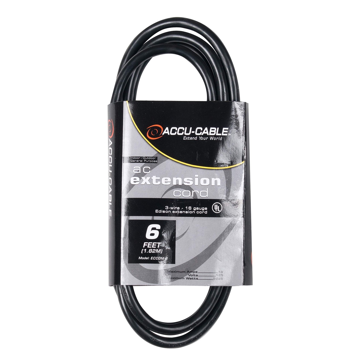 American Dj Supply Eccom-6 Iec Cable Male To Female 6 Ft Long - ibspot.com