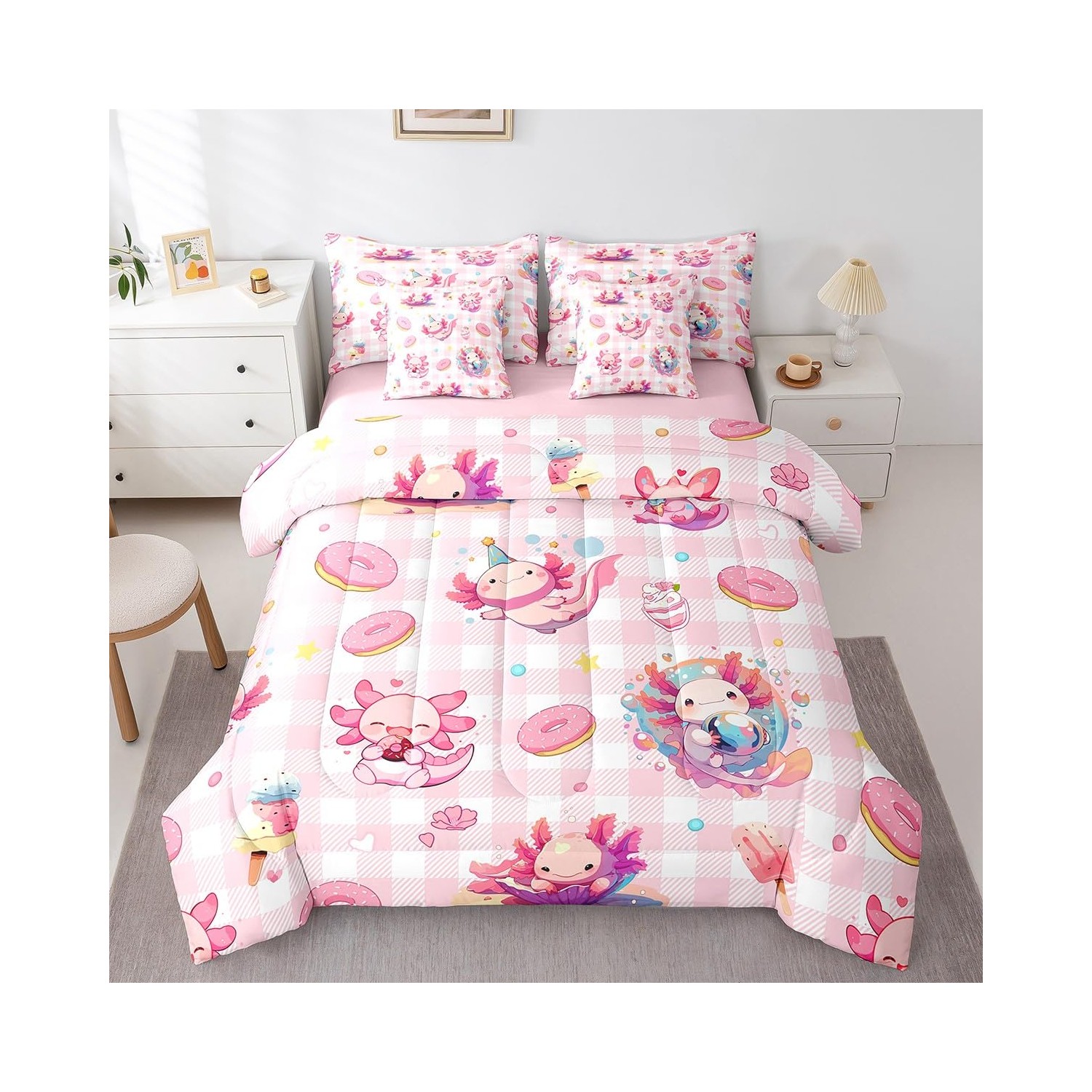 Feelyou Boys Girls Cute Axolotl 7 Pieces Bedding Set Full Size, Cartoon ...