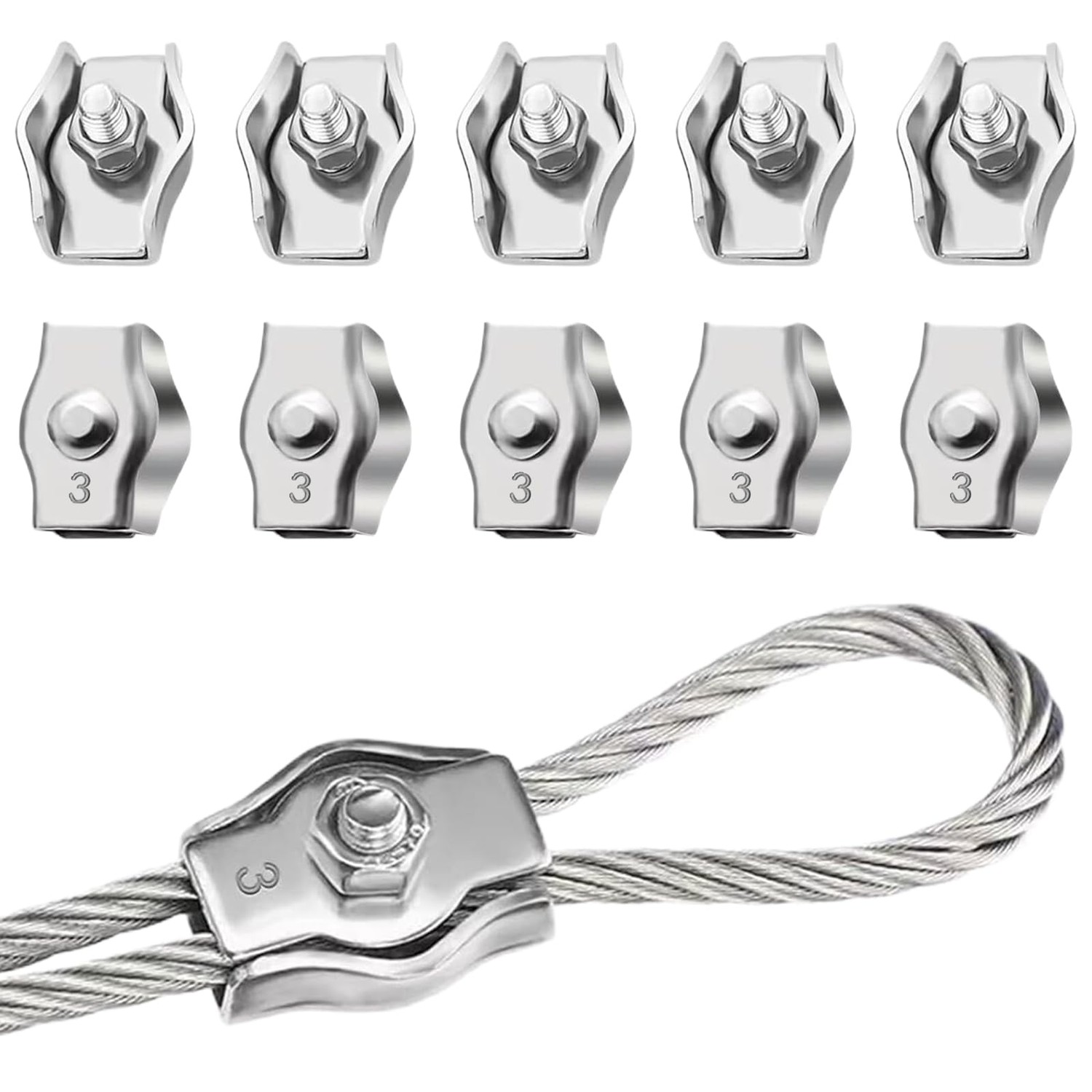 Pack of 10 Wire Rope Clamps, 3 mm Rope Clamp, M3 Wire Rope Clamp ...