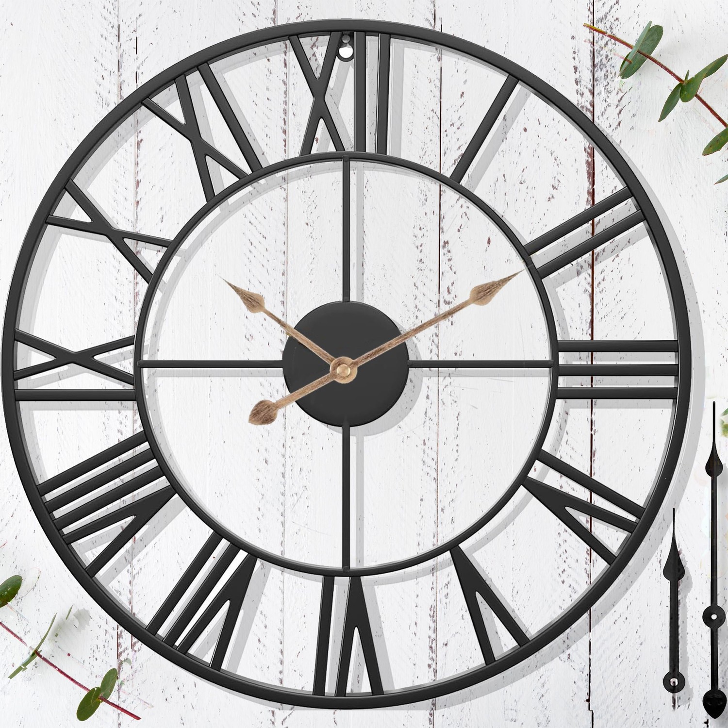 Retro Outdoor Clocks for Patio – 20 in Large Farmhouse Black Metal ...