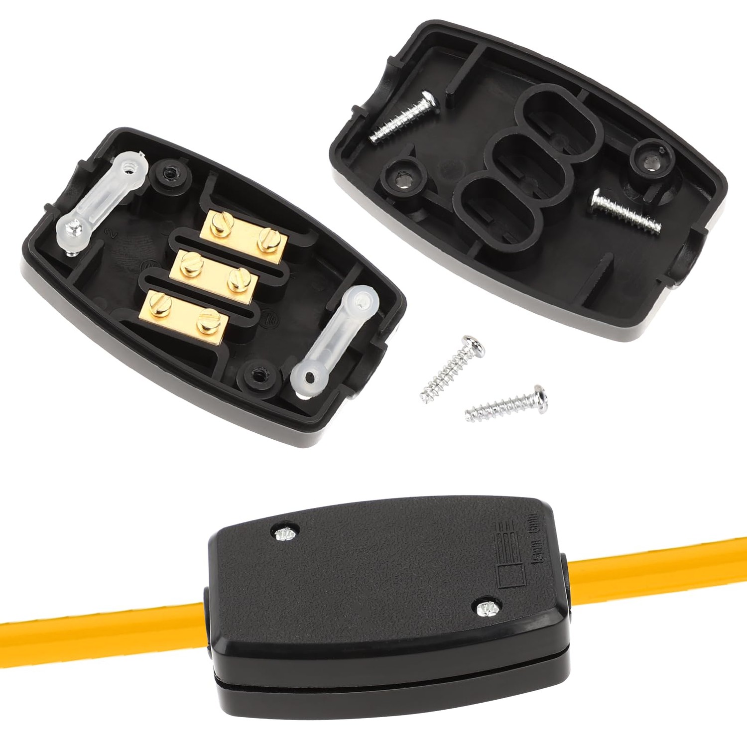 2 PCS 3-Terminal Electrical Junction Box 13A 250V Black Cable Connector ...