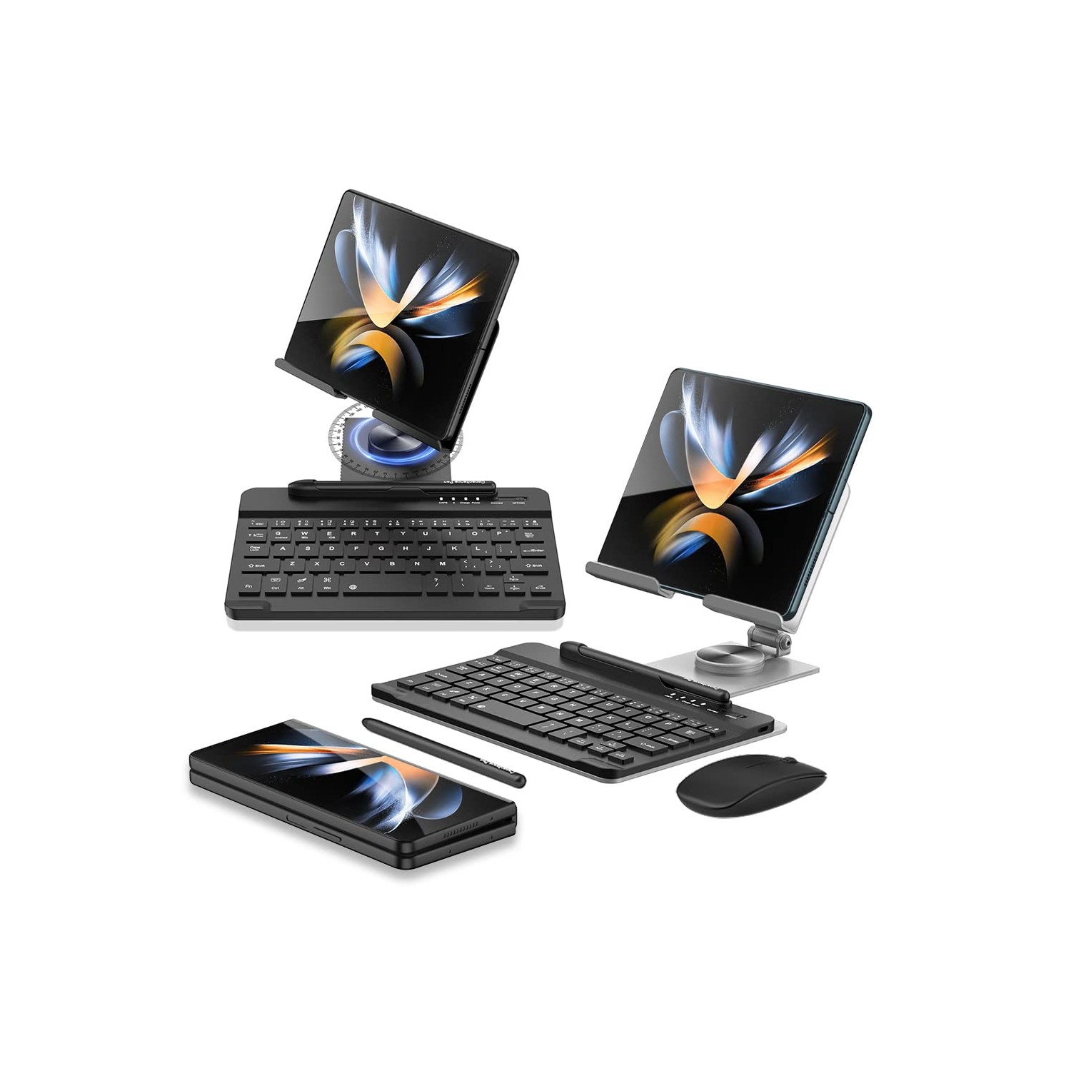 SHIEID Galaxy Z Fold 4 Stand, 360°Rotate POS Tablet Stand, Zip Pull Out ...