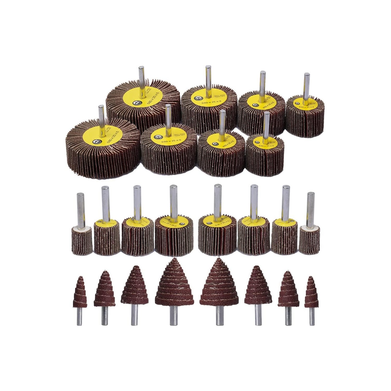 Abrasive Flap Wheel Sander,24 Pack 80 Grit 1/4" Shank Diameter Cone ...