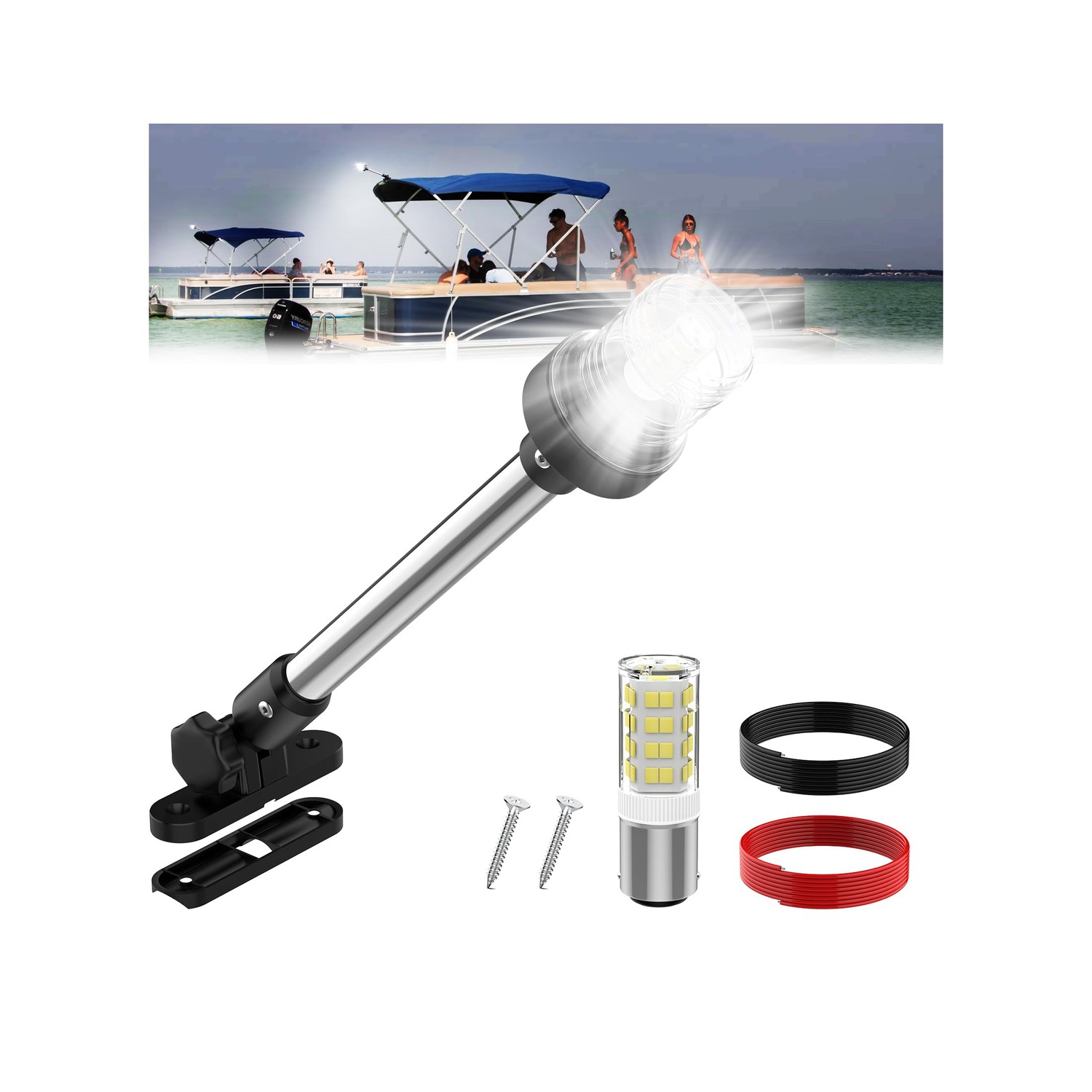 SCYONBARCO 12-Inch Bimini Top Stern Light for Pontoon, Anchor Light ...