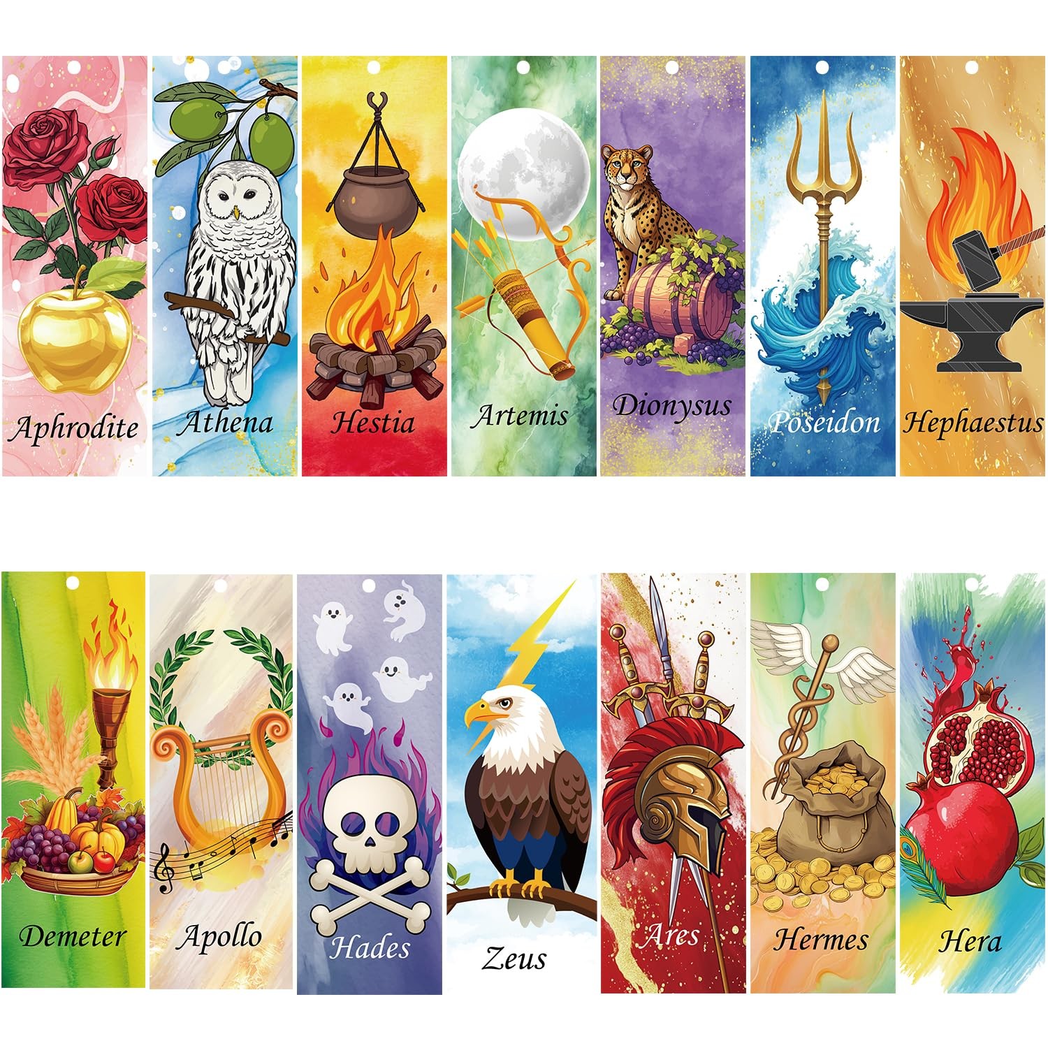 Greek Mythology Bookmarks, 14pcs Olympian Gods Symbols Bookmarks ...