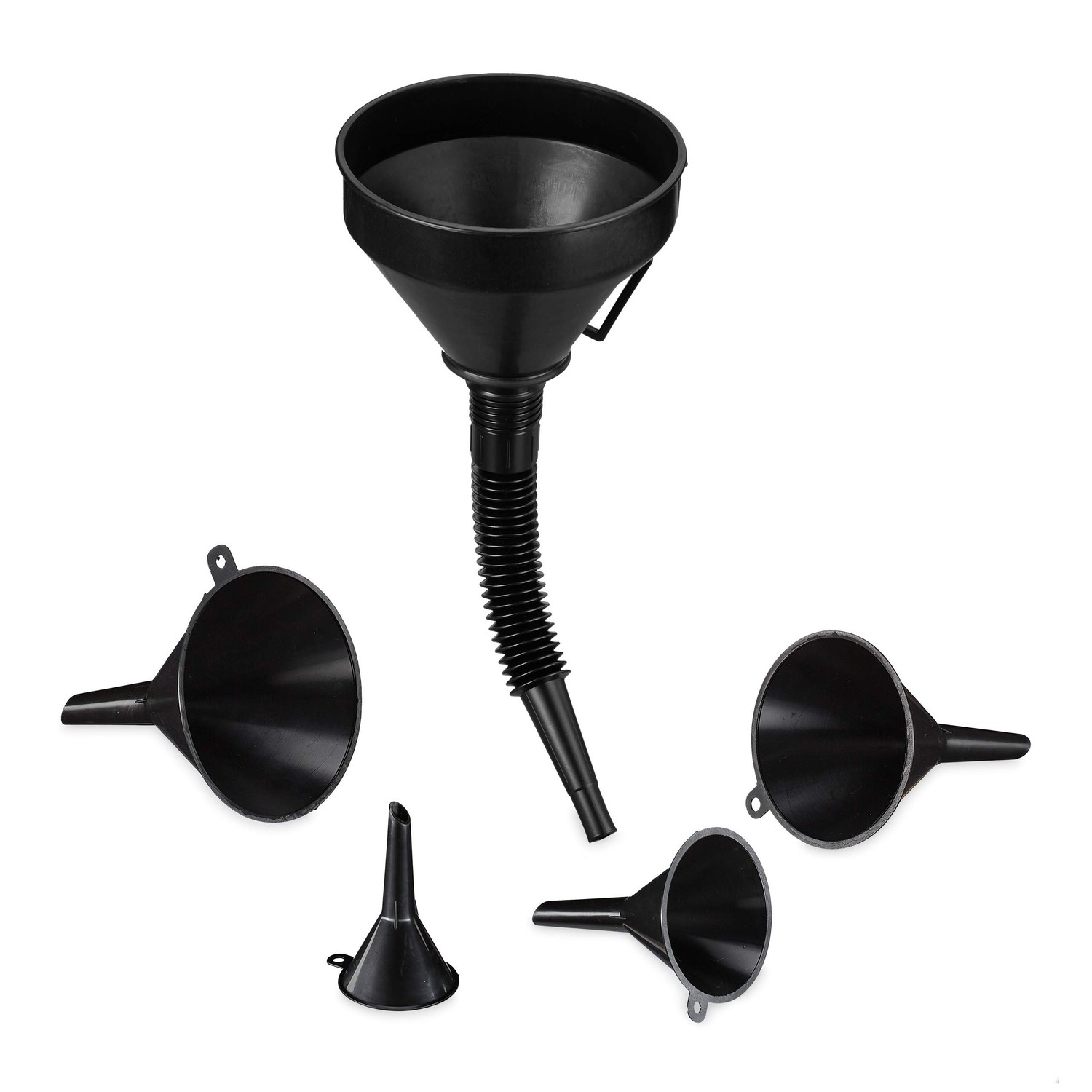 Relaxdays Funnel Set, 5 Sizes, Universal Funnel with Hose and Strainer ...