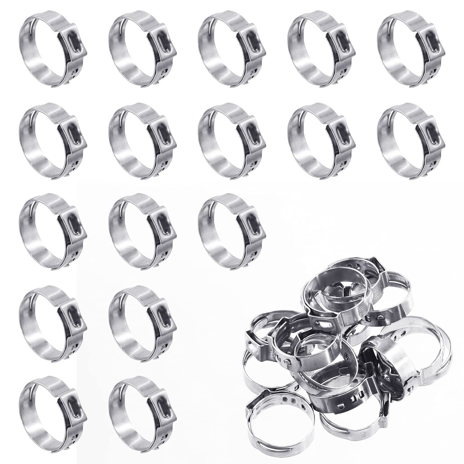 Wokape 50 Pieces 17.8-21mm Single Ear Hose Clamps, 304 Stainless Steel ...
