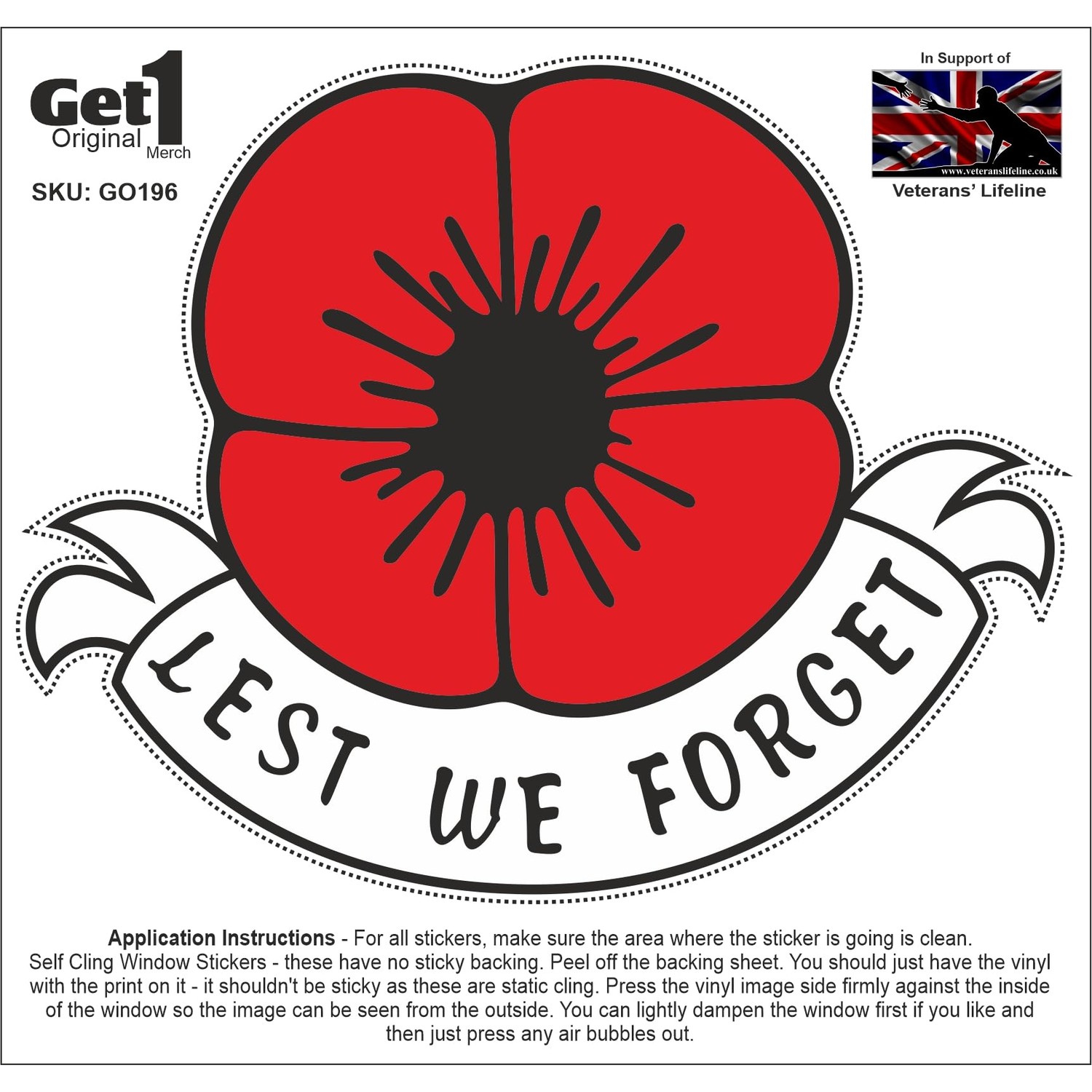 Poppy Car Window Sticker Lest We Forget - in Support of Veterans ...