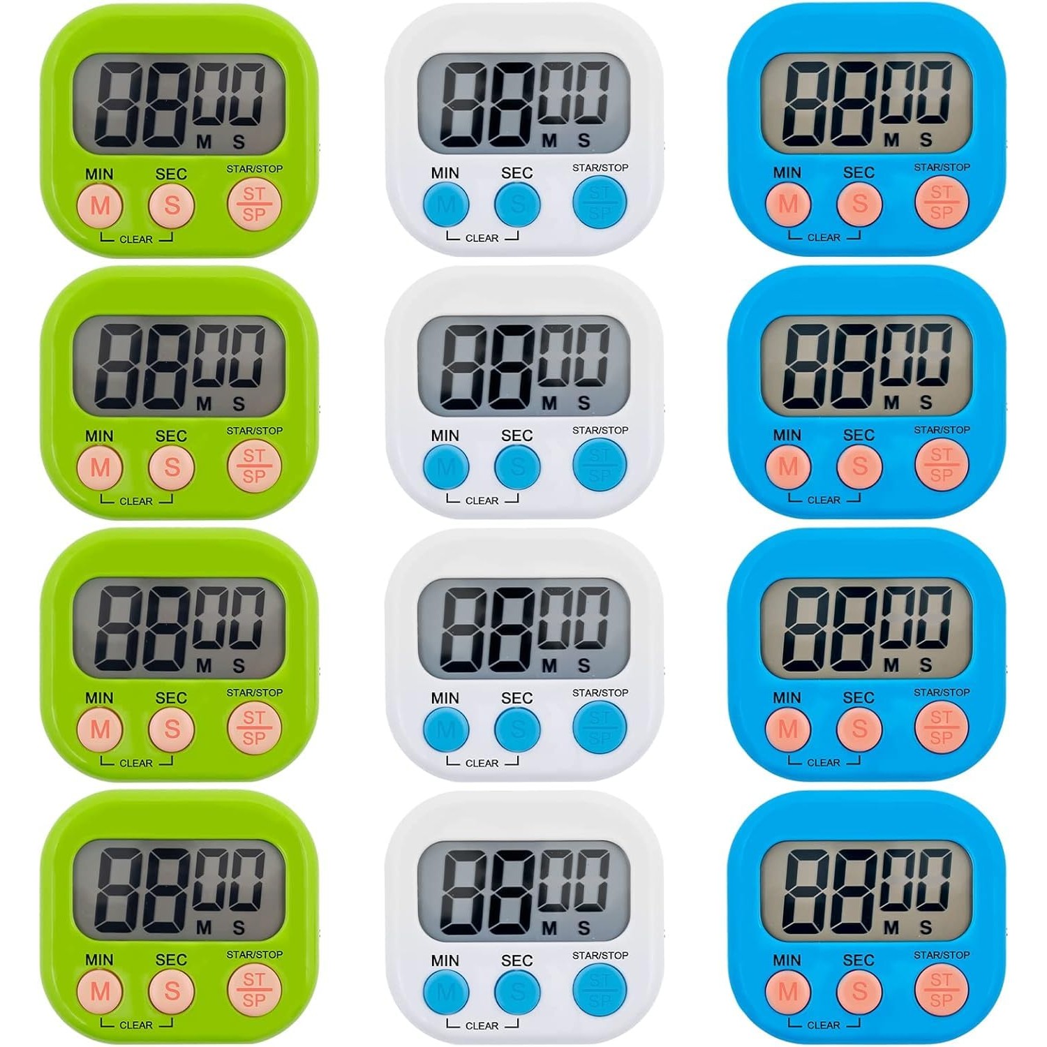 12 Pieces Small Digital Kitchen Timer Count Up and On/Off Switch Timer ...