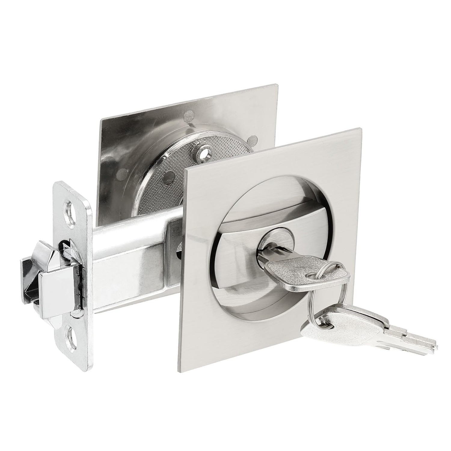 PATIKIL Recessed Door Lock with Keys, Square Pocket Door Lock Invisible ...